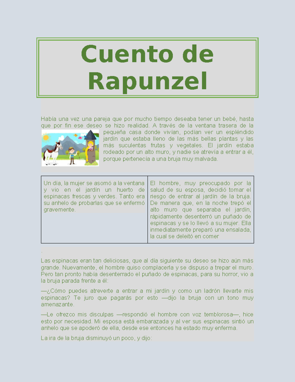 Cuento de Rapunzel - documentos - Cuento de Rapunzel Había una vez una ...