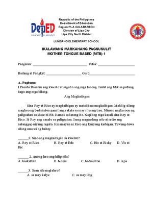 PT Filipino 1 Q2 - Sample Periodic Test Melc based - Republic of the ...