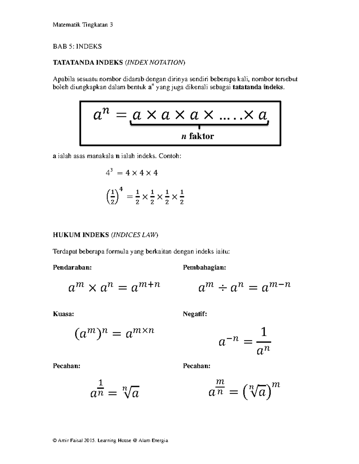 Index - Matematik Tingkatan 3 © Amir Faisal 2015. Learning House @ Alam ...