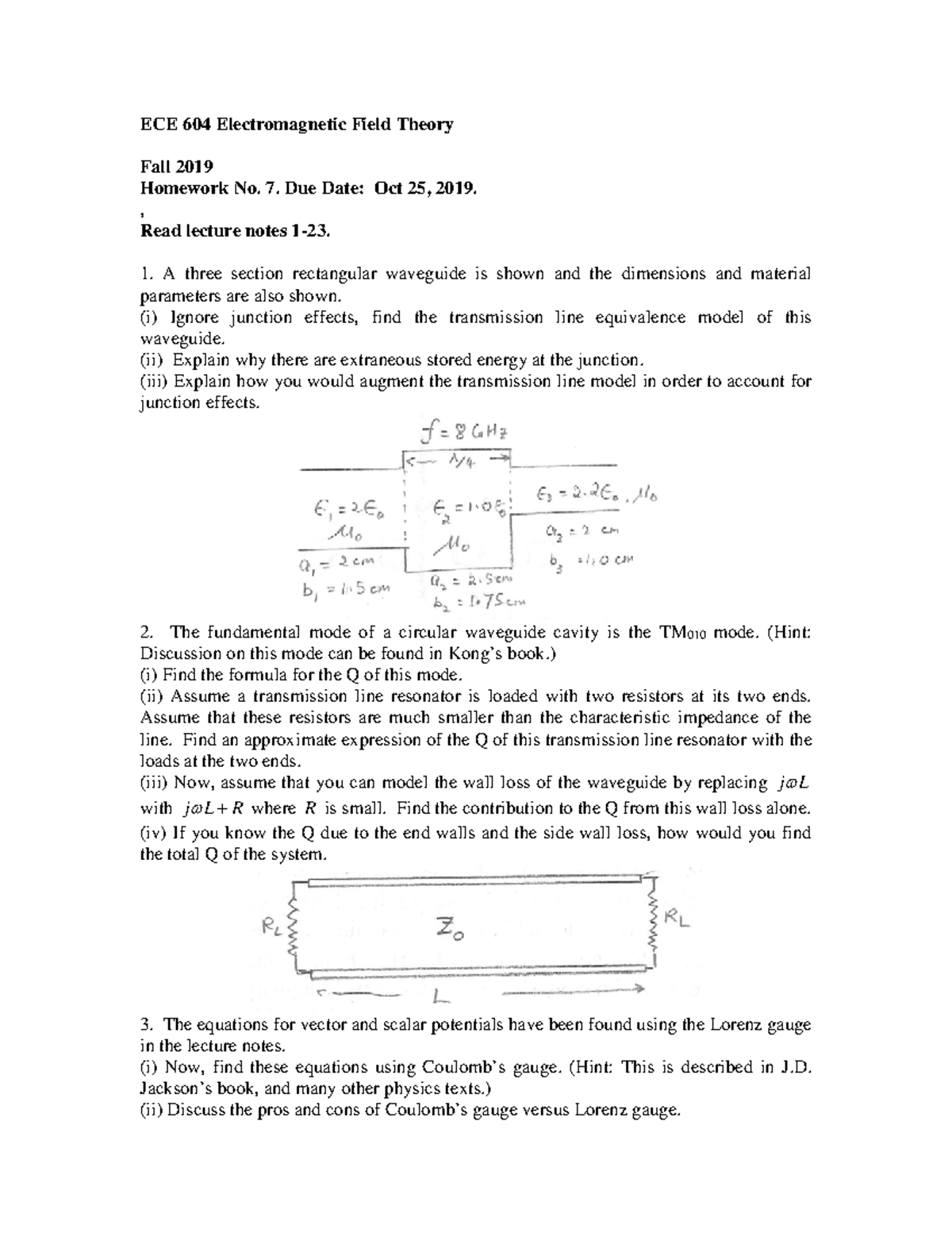 Ece604 F19 Hw7 Homework 7 Ece 604 Electromagnetic Field Theory Fall