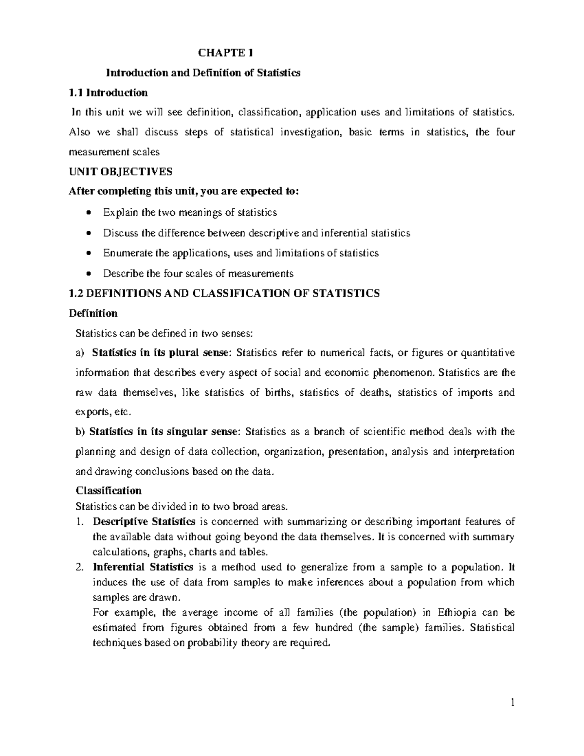 Stat(I) 1-3 Material - CHAPTE 1 Introduction and Definition of ...