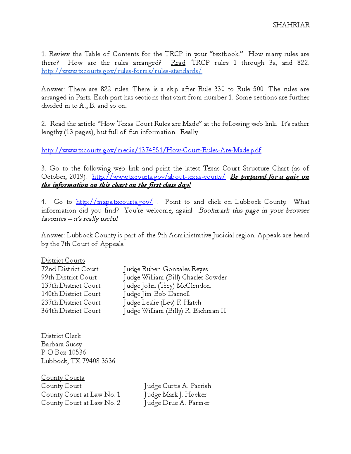 First Class Assignment - SHAHRIAR Review the Table of Contents for the TRCP in your “textbook ...