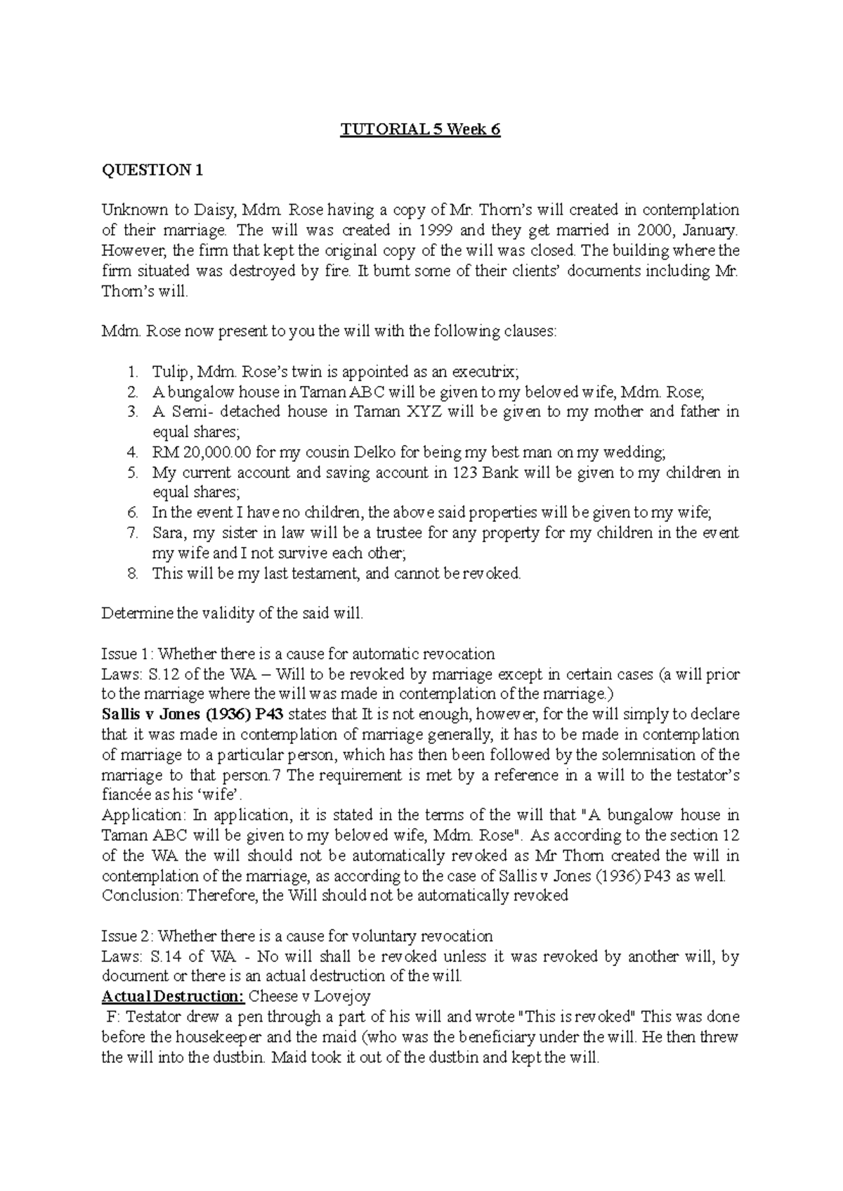 Tutorial 5 Week 6 - brief tuto answer for class discussion not full answer - TUTORIAL 5 Week 6 ...