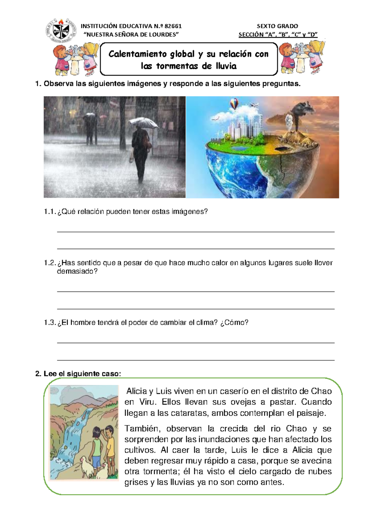 Ficha Calentamiento Global Correcto - “NUESTRA SEÑORA DE LOURDES ...