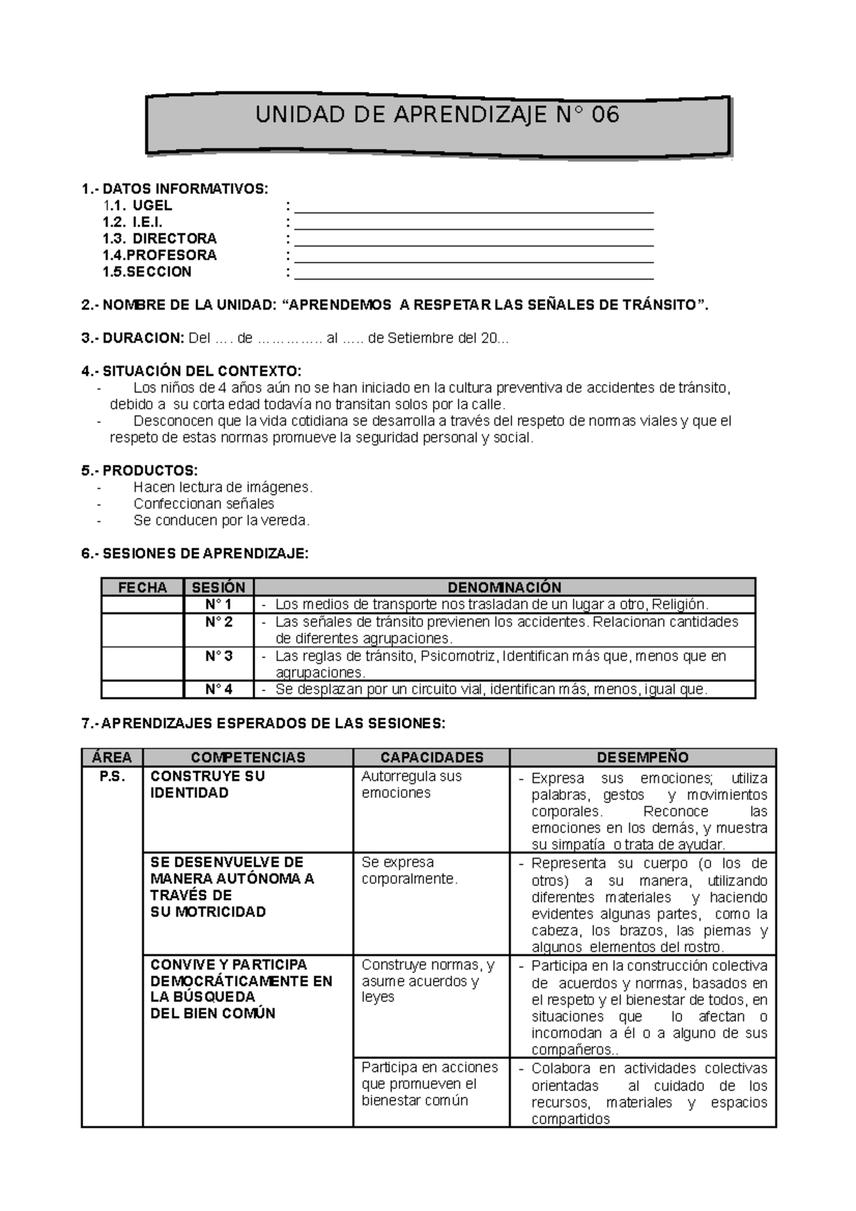 4 AÑOS Agosto - PHHHH - ####### 1.- DATOS INFORMATIVOS: ####### 1 .1 ...