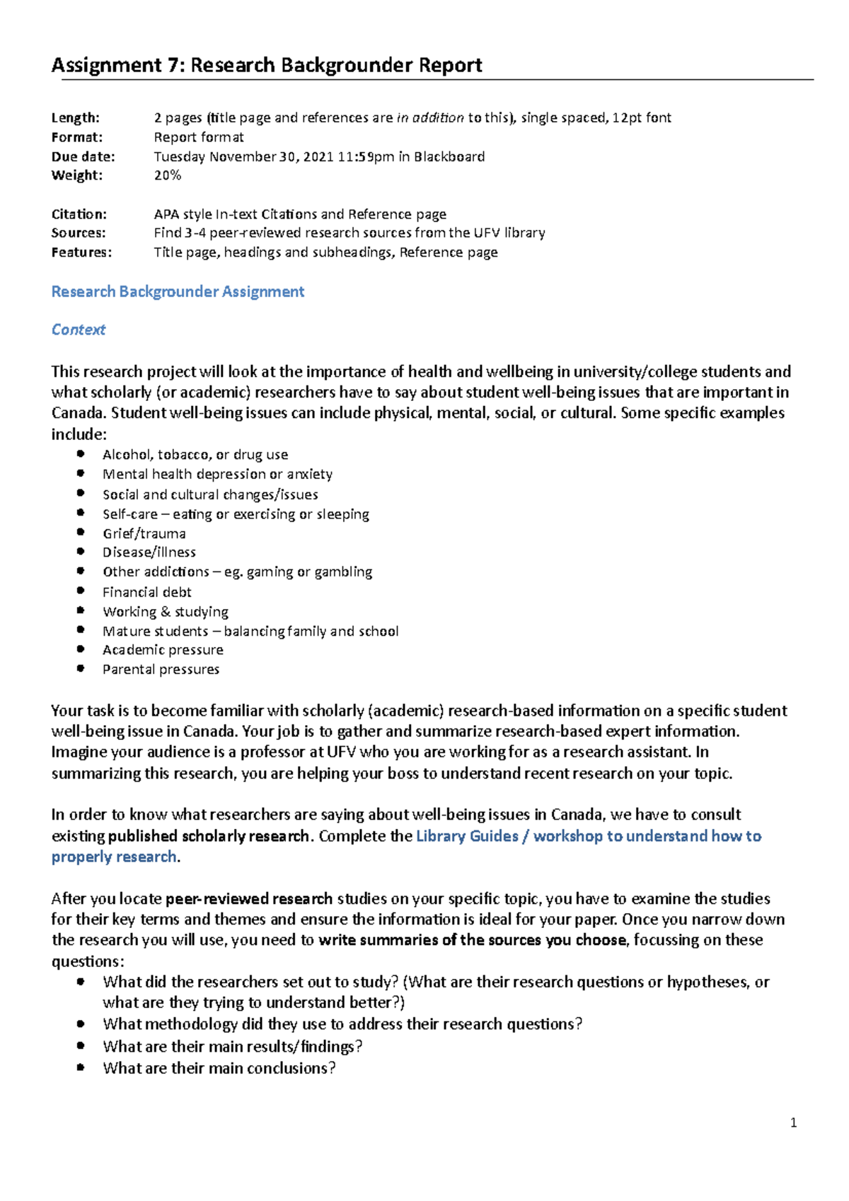 Assignment 7 - Research Backgrounder - Student well-being issues can ...