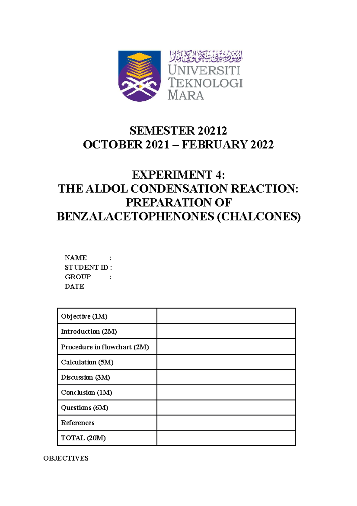 LAB Report CHM EXP 4 - SEMESTER 20212 OCTOBER 2021 – FEBRUARY 2022 ...