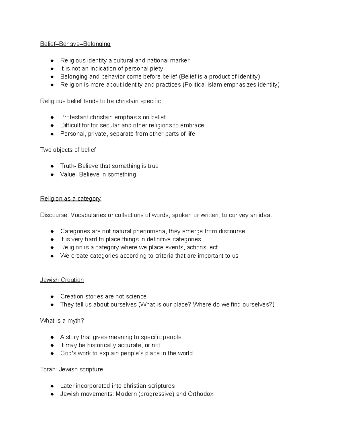 Religion Notes - Summary of lectures 1-5 with important info. (Dr ...