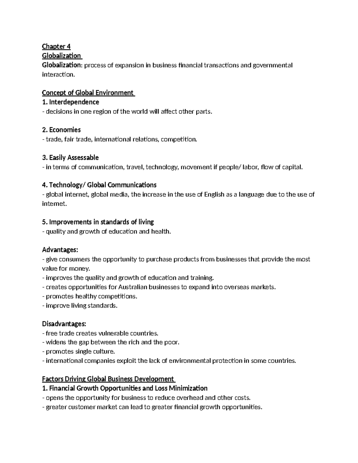 Chapter 4 Globalization Notes - Chapter 4 Globalization Globalization ...