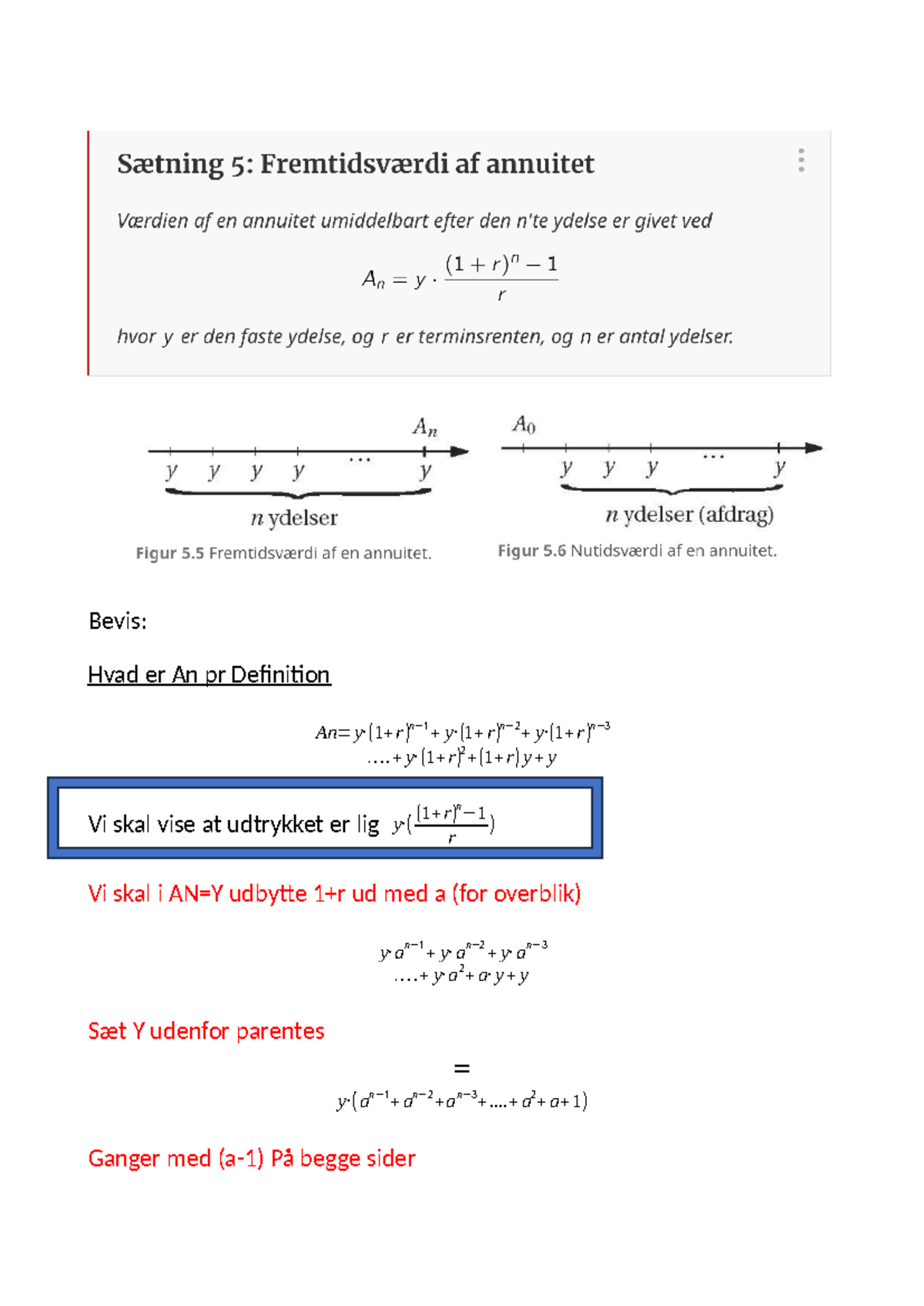 Bevis for anuitets - Bevis: Hvad er An pr Definition An= y· ( 1 + r ) n ...