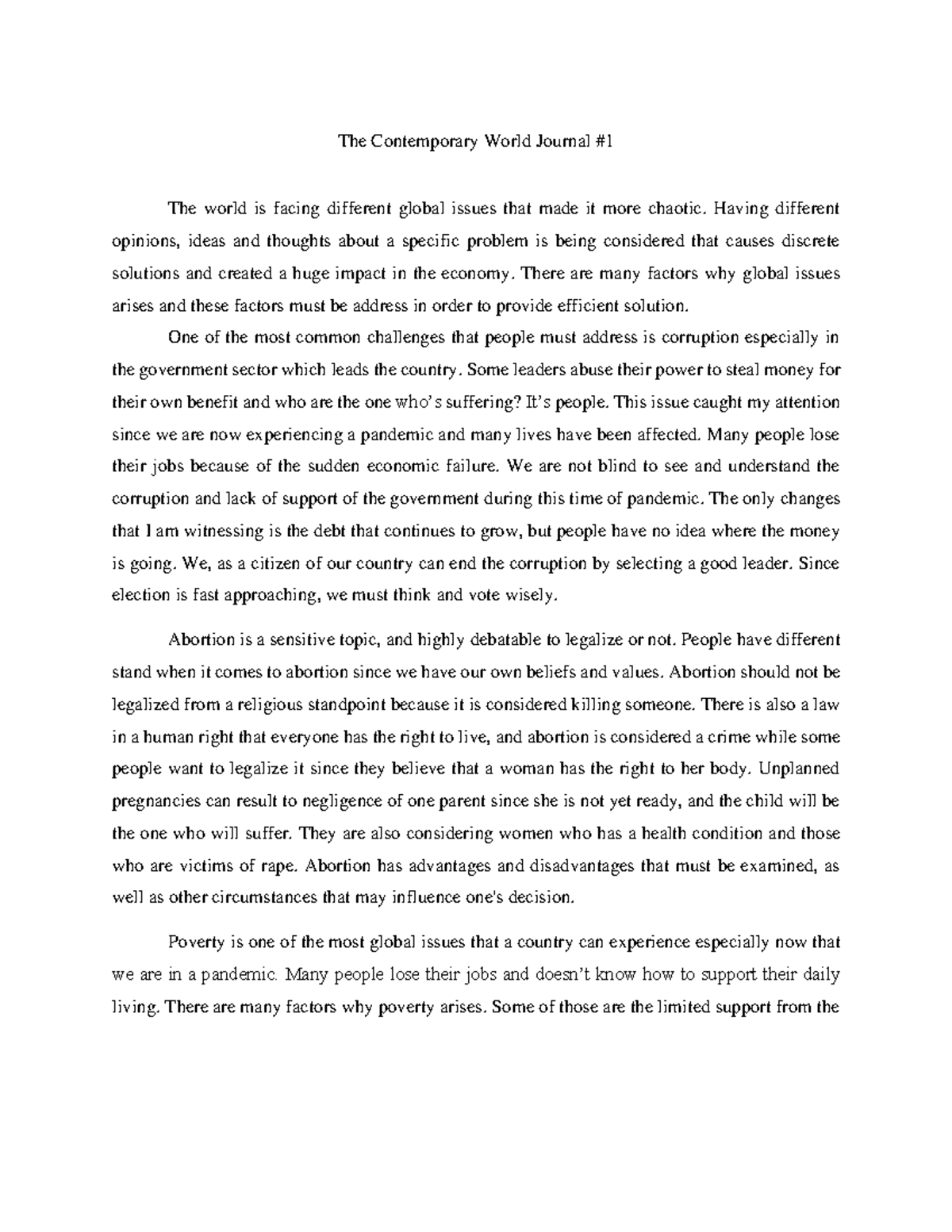 The Contemporary World Journal 1 - Having different opinions, ideas and ...
