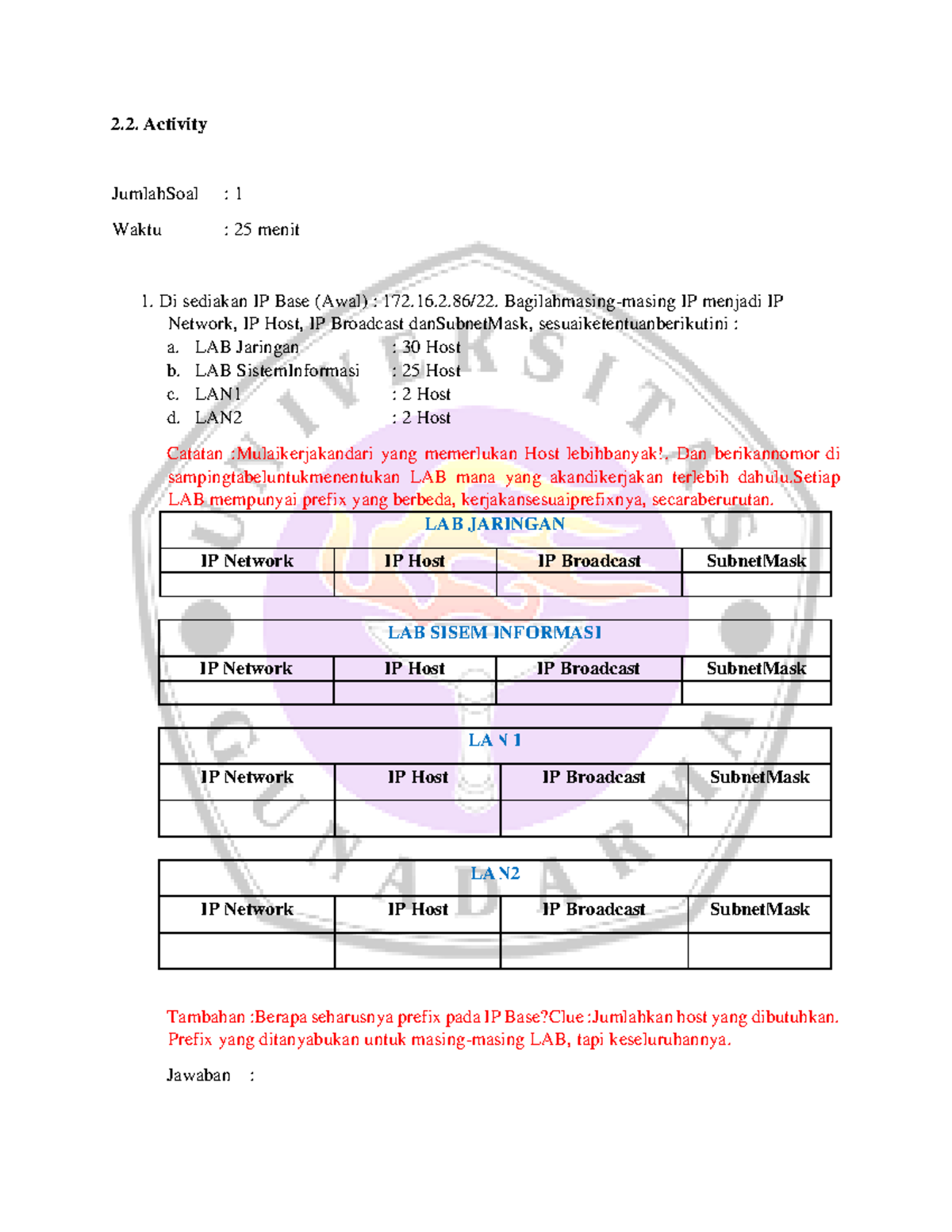 I Cisco Act2 Praktikum Cisco - Activity JumlahSoal : 1 Waktu : 25 menit ...