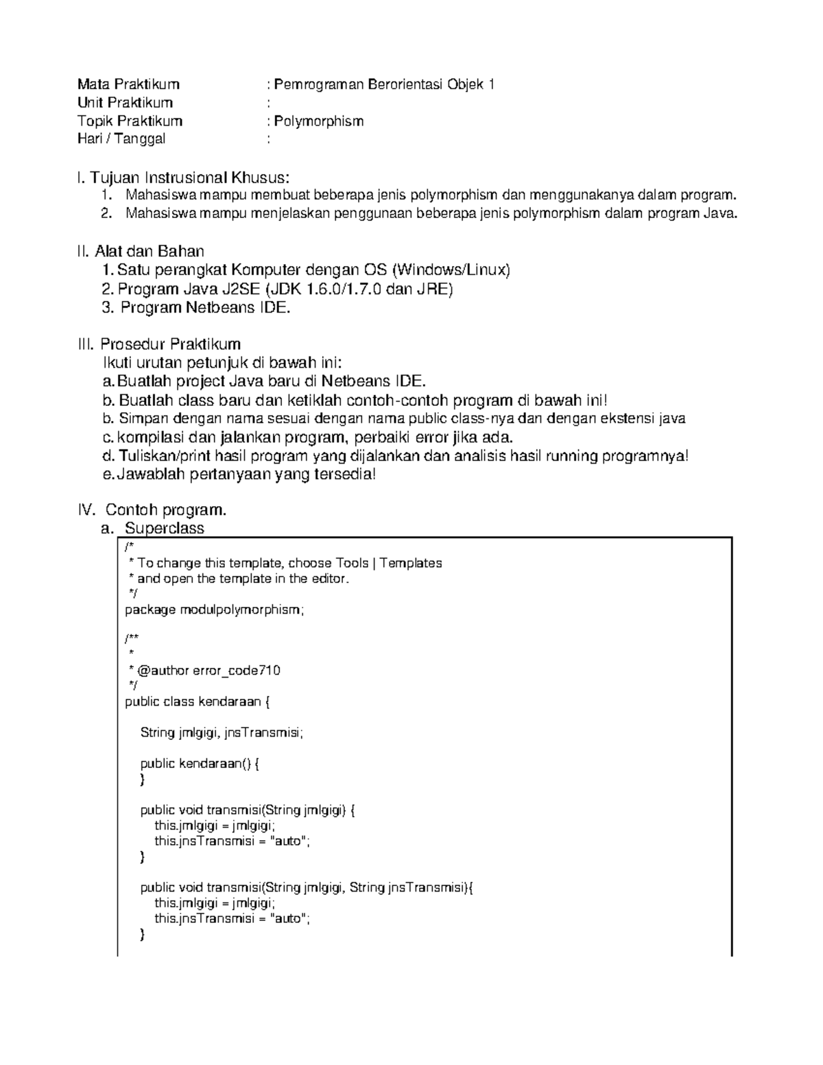 Unit-6-Polymorphism - Tugas PBO - Mata Praktikum : Pemrograman Berorientasi Objek 1 Unit ...