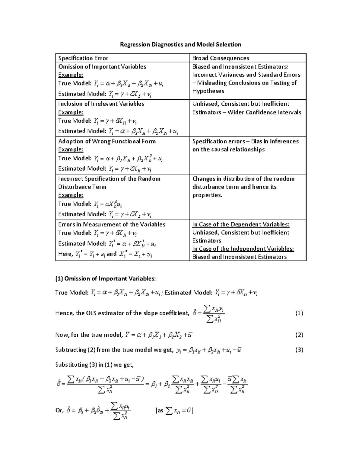 Regression Diagnostics - Errors in Measurement of the Variables True ...