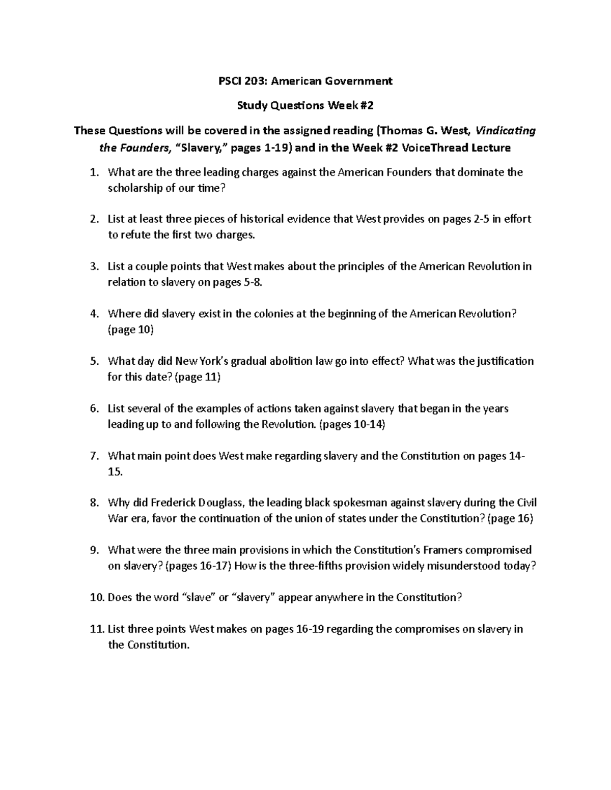 PSCI Week #2 - Study Guide - PSCI 203: American Government Study ...