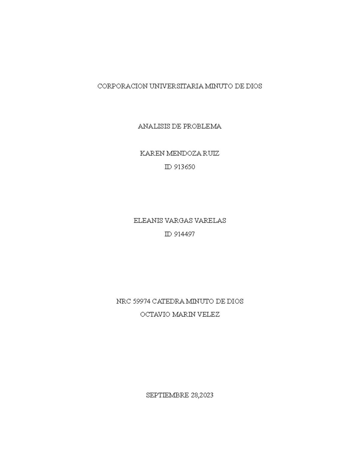 Analisis DE Problema - descripción - CORPORACION UNIVERSITARIA MINUTO DE DIOS ANALISIS DE ...
