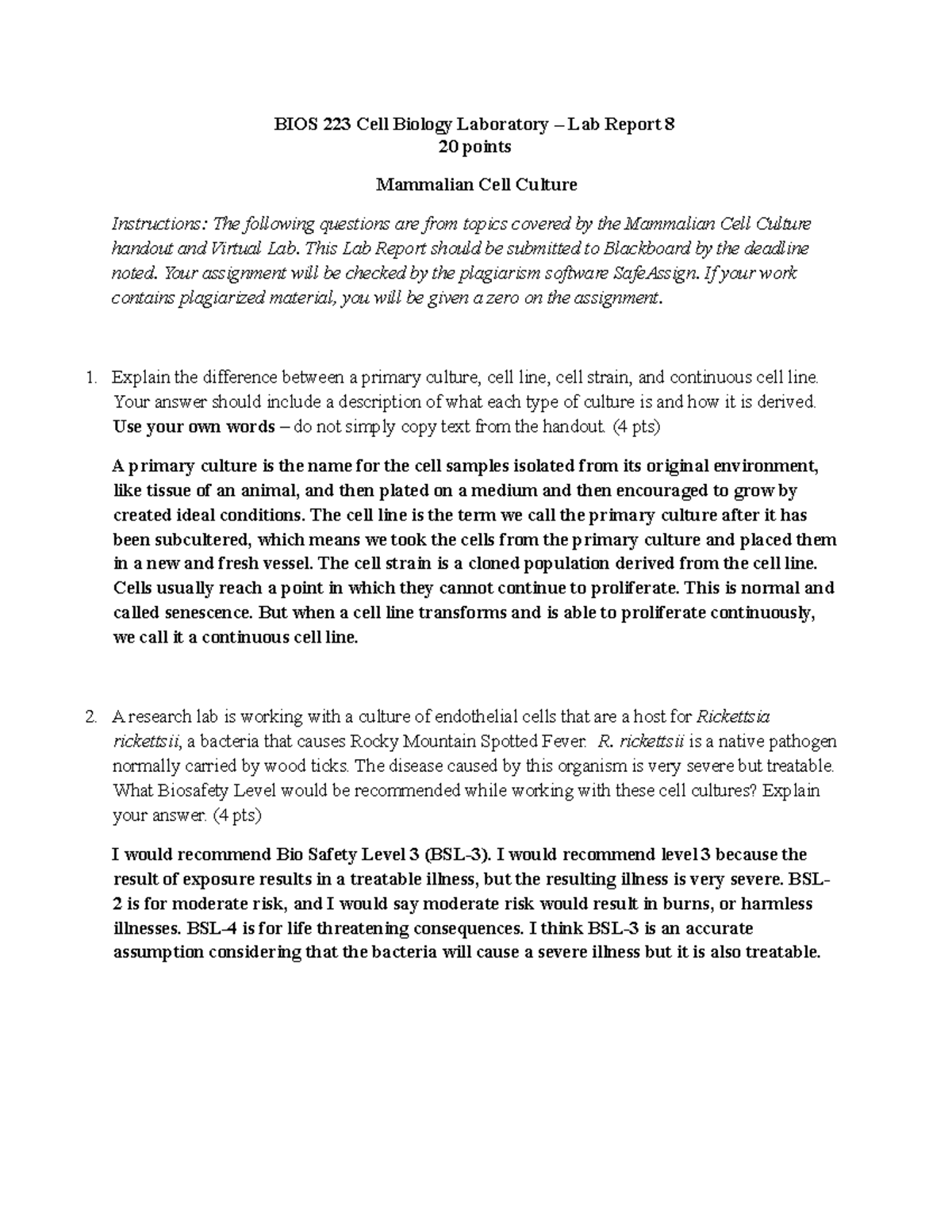 223 Lab Repor 8 - Lab 8 findings and discussion - BIOS 223 Cell Biology ...