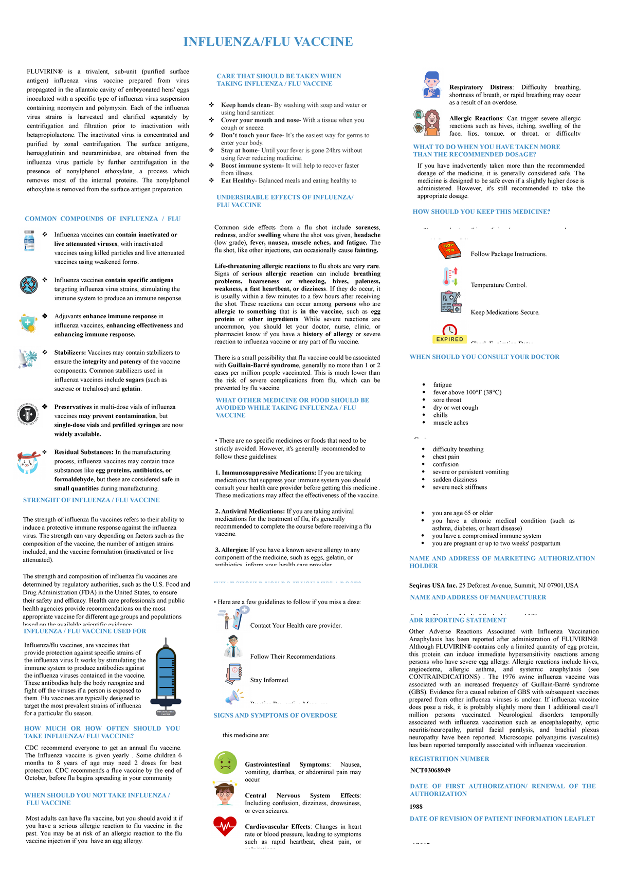 Leaflet - notes - INFLUENZA/FLU VACCINE FLUVIRIN® is a trivalent, sub ...
