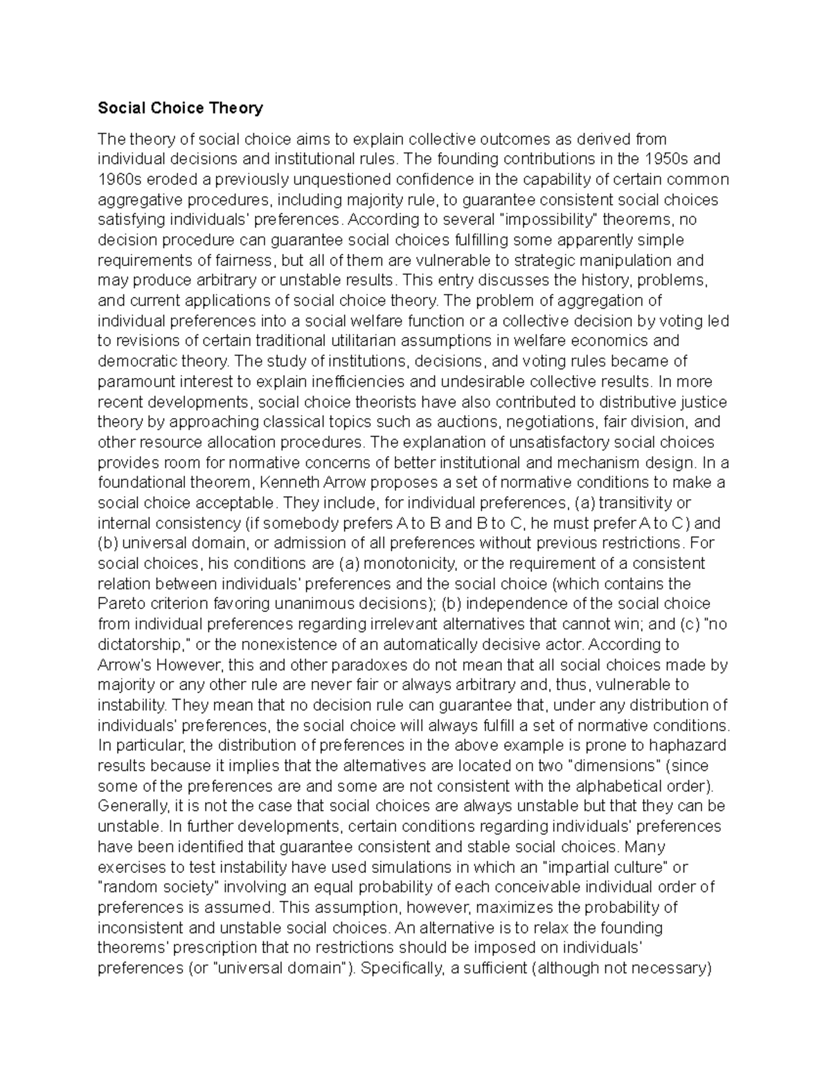 Social Choice Theory - The founding contributions in the 1950s and ...