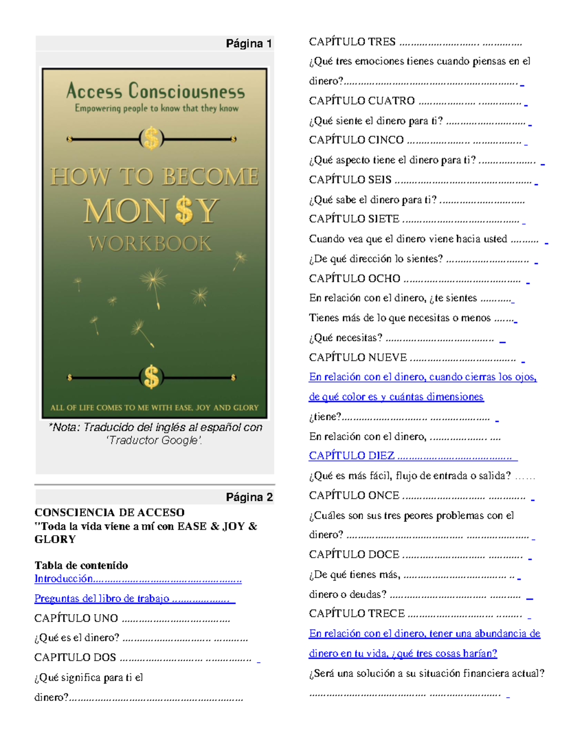 386044723 Como llega el dinero Access Consciousness Libro de trabajo pdf - Página 1 *Nota ...