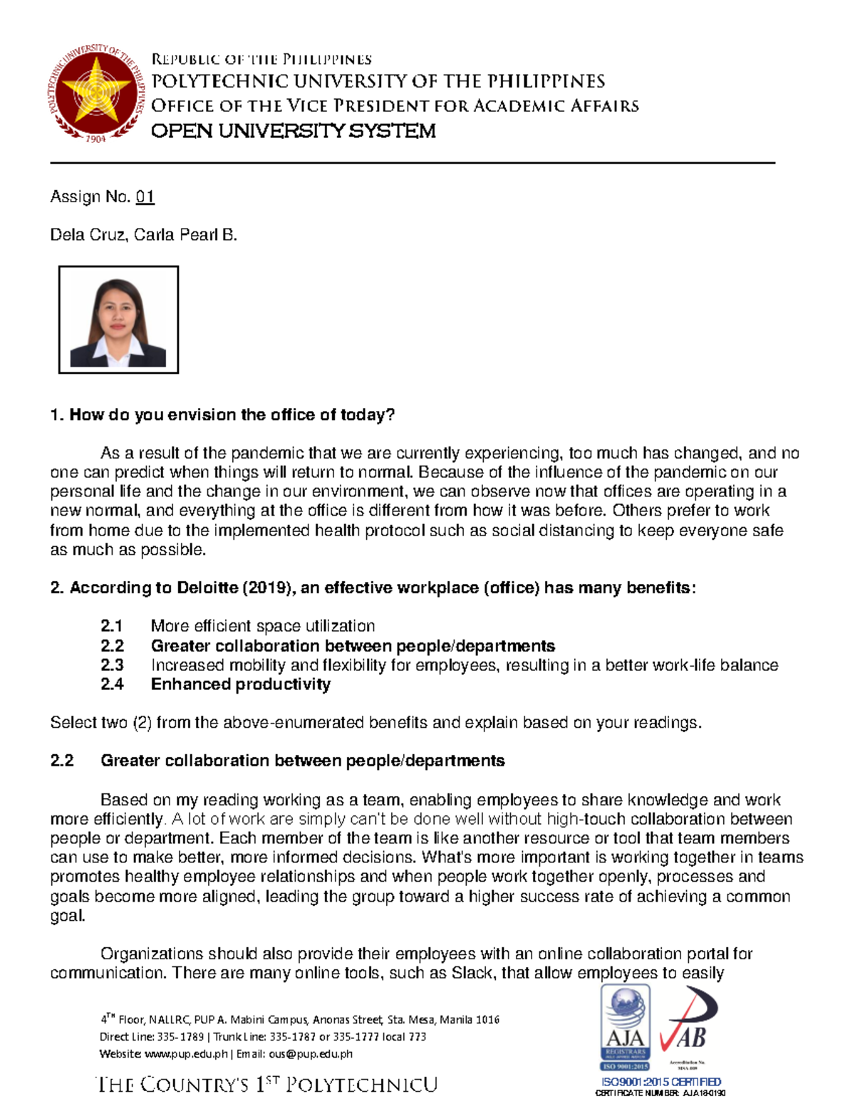 BSOA - Assign - No. 1 - How do you envision the office of today? - ISO ...