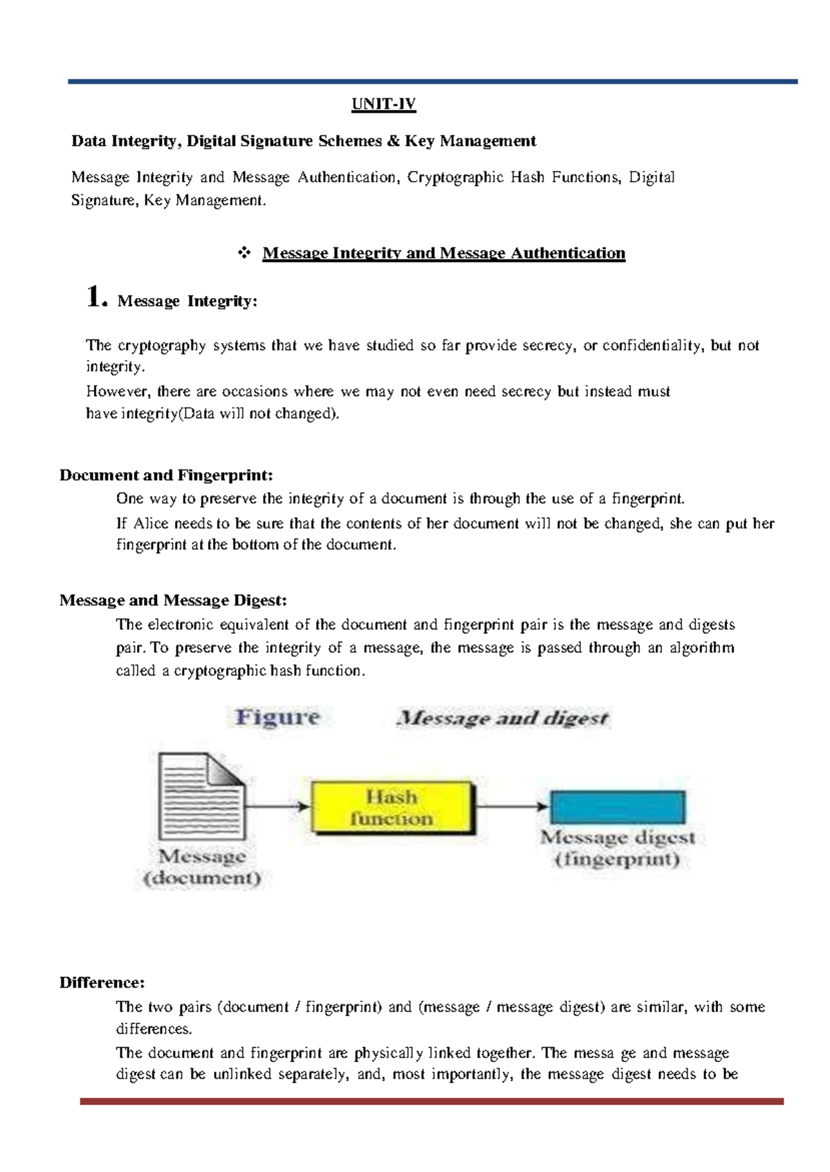 UNIT-4 CNS - DEVOPS MATERIALS - UNIT-IV Data Integrity, Digital Signature Schemes & Key - Studocu