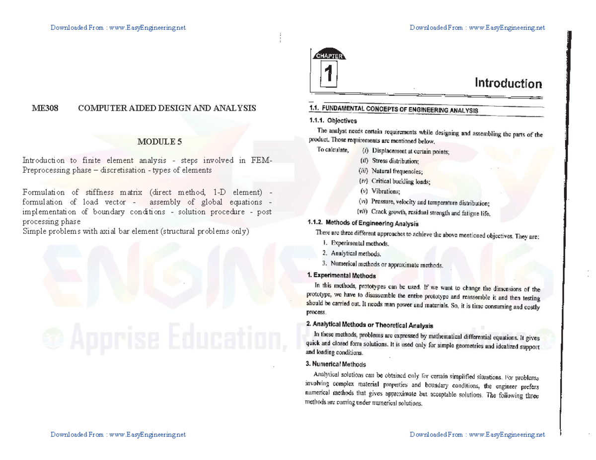 Module 5 - Basic concept of engineering analysis. - ,QWURGXFWLRQ WR ILQLWH HOHPHQW DQDO\VLV ...