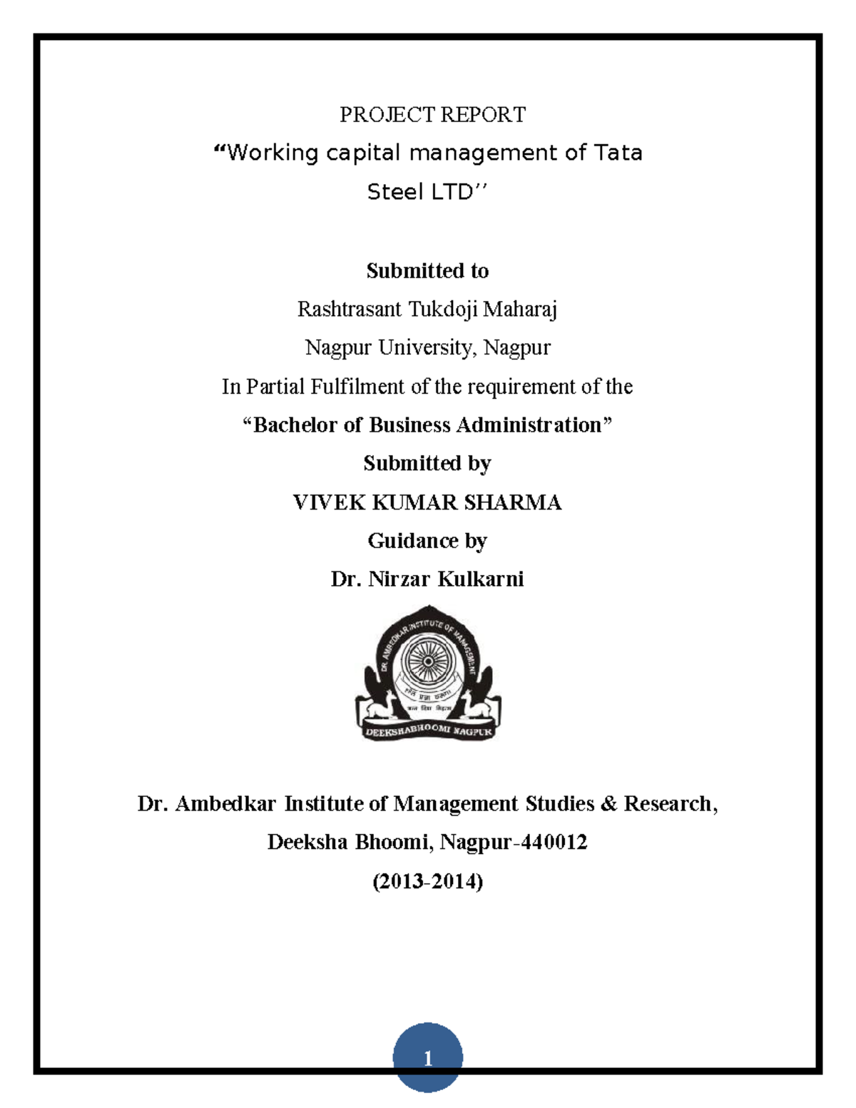 Vivek-141222083721-conversion-gate02 - PROJECT REPORT “Working capital ...