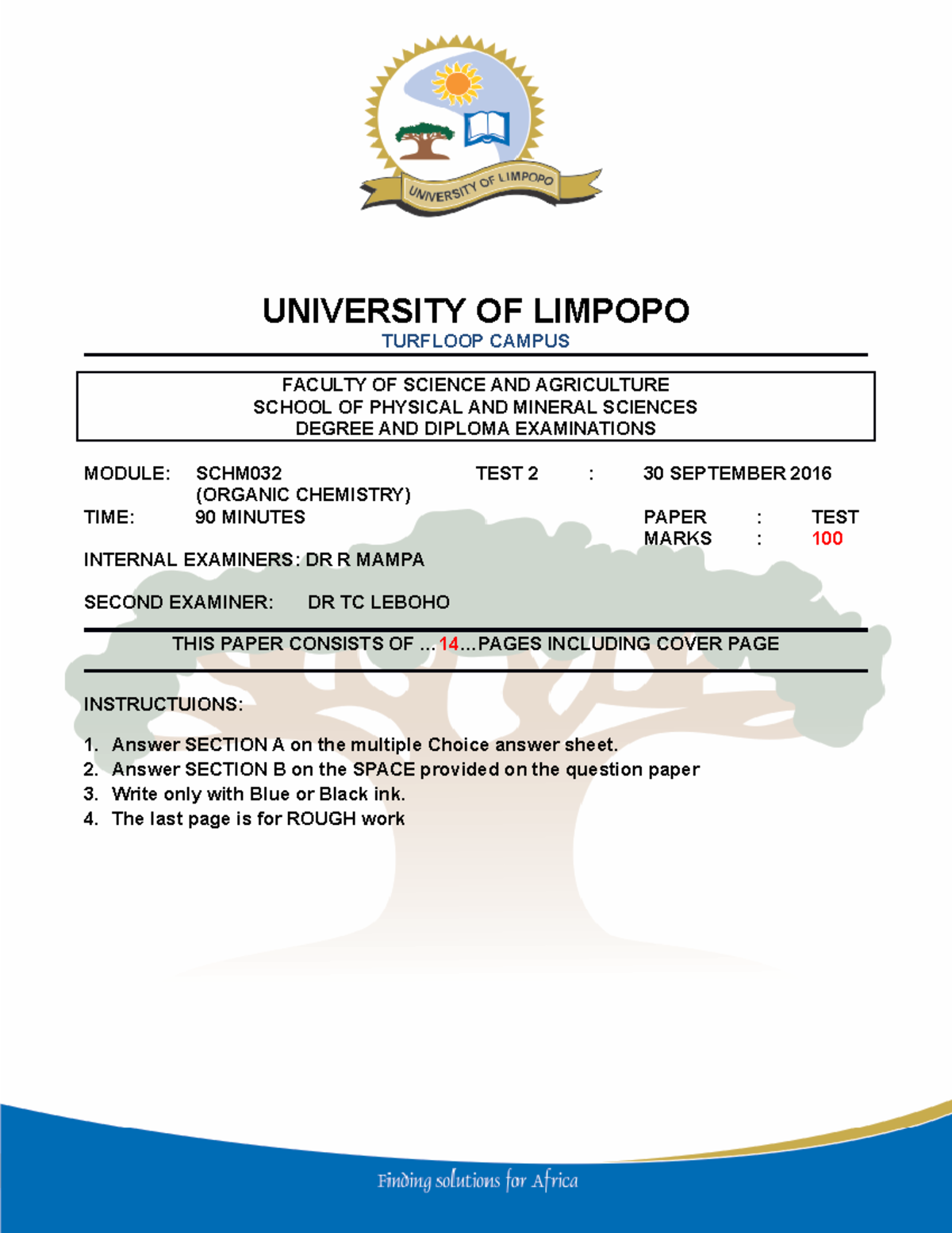 Test 02 - SCHB032 - Test 2 practice material including mechanisms ...