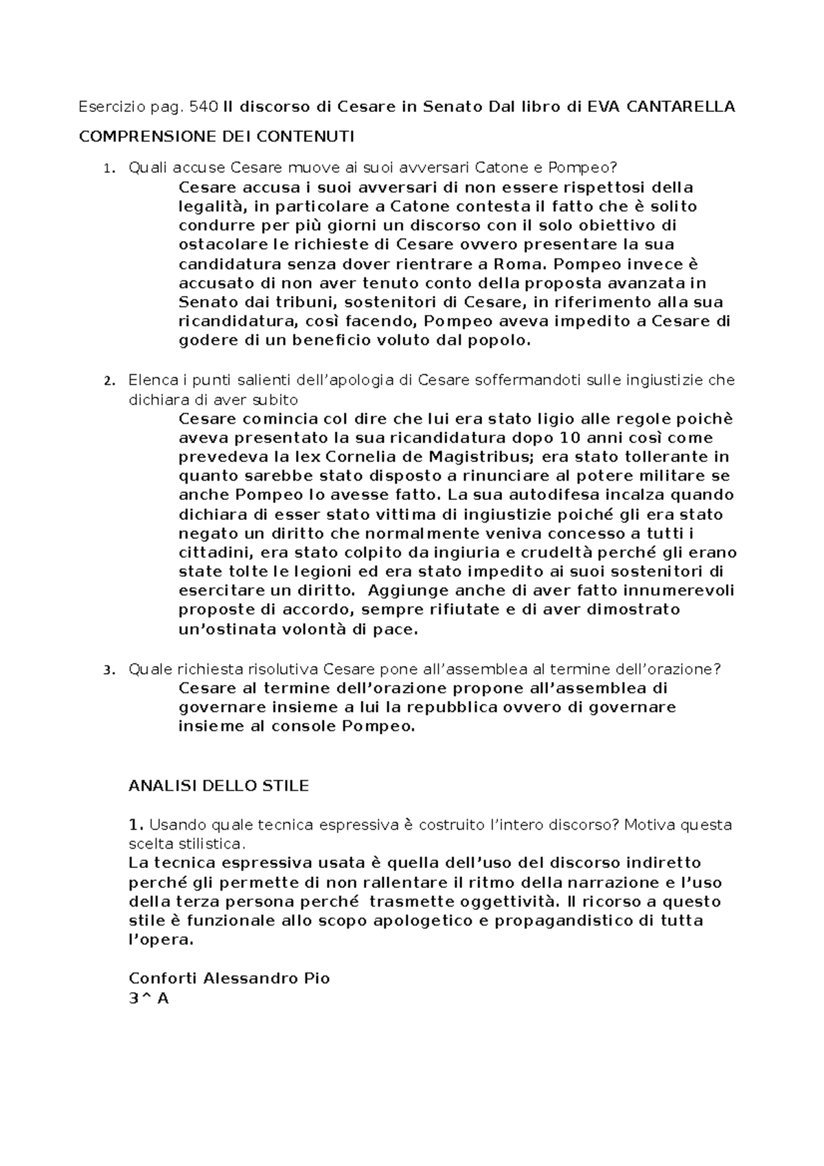 Esercizio pag 541 latino - Esercizio pag. 540 Il discorso di Cesare in Senato Dal libro di EVA ...