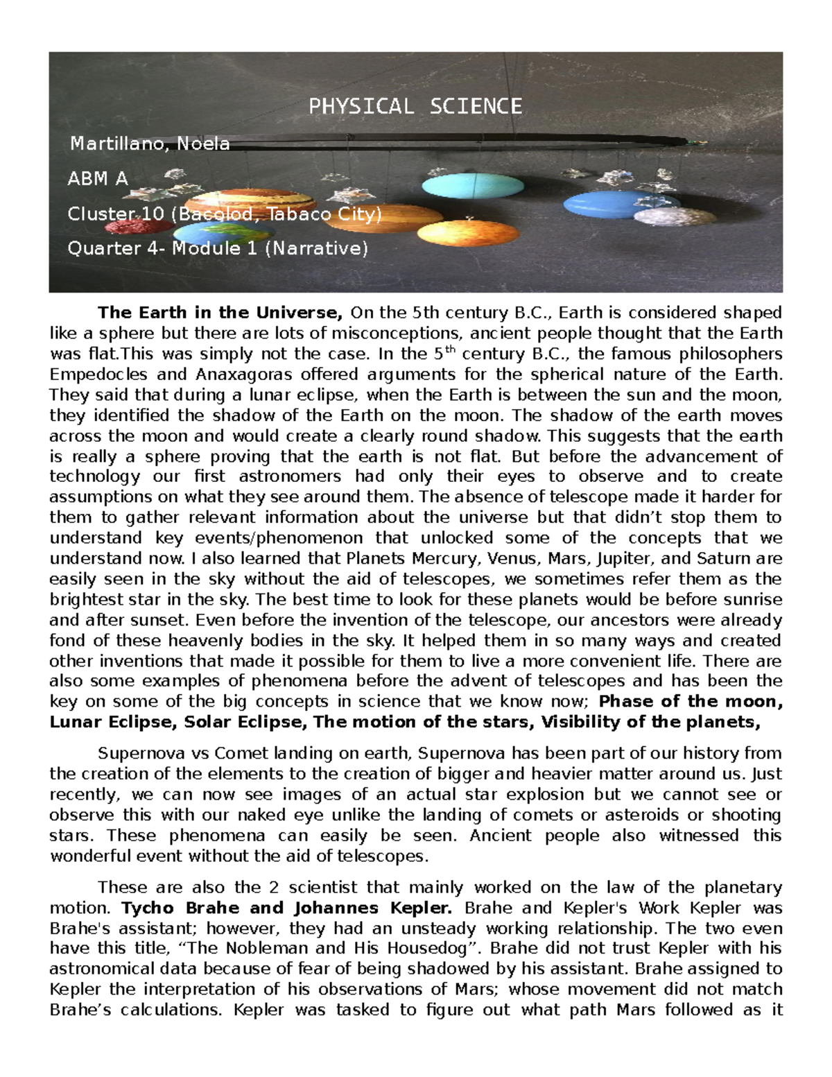 Narrative in science - PHYSICAL SCIENCE Martillano, Noela ABM A Cluster ...