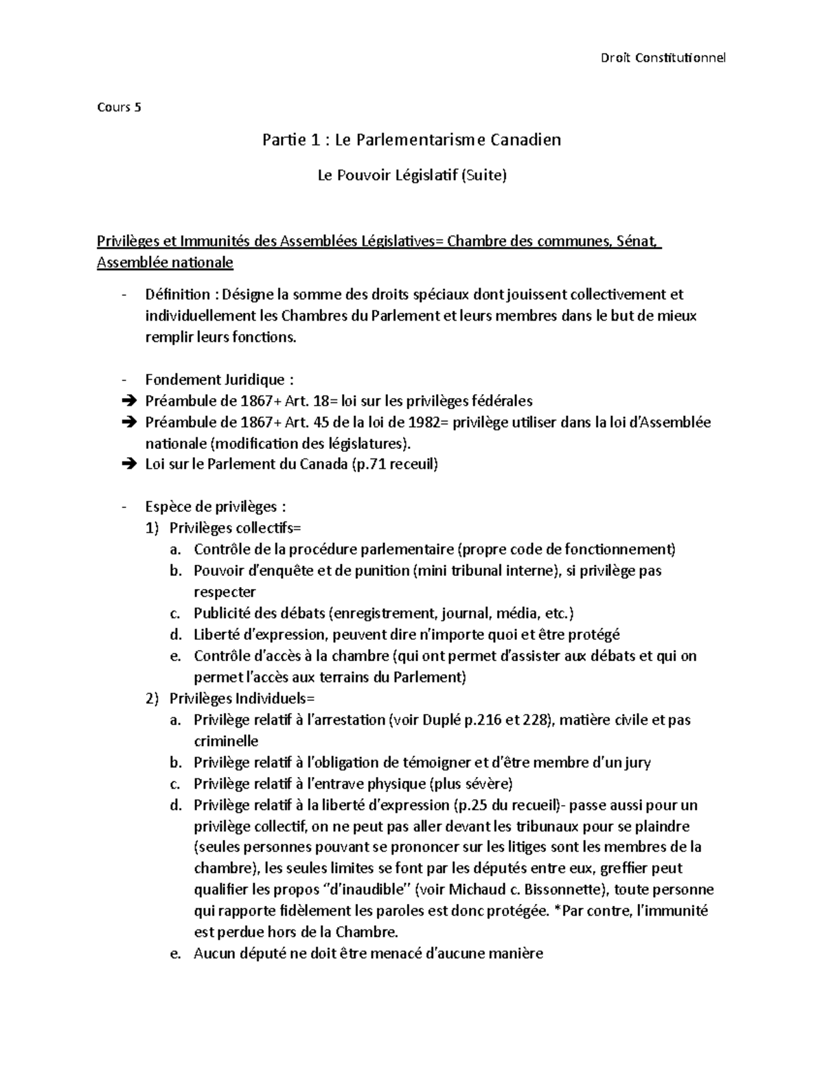 Cours 5 - René Pépin - Droit Constitutionnel Cours 5 Partie 1 : Le ...