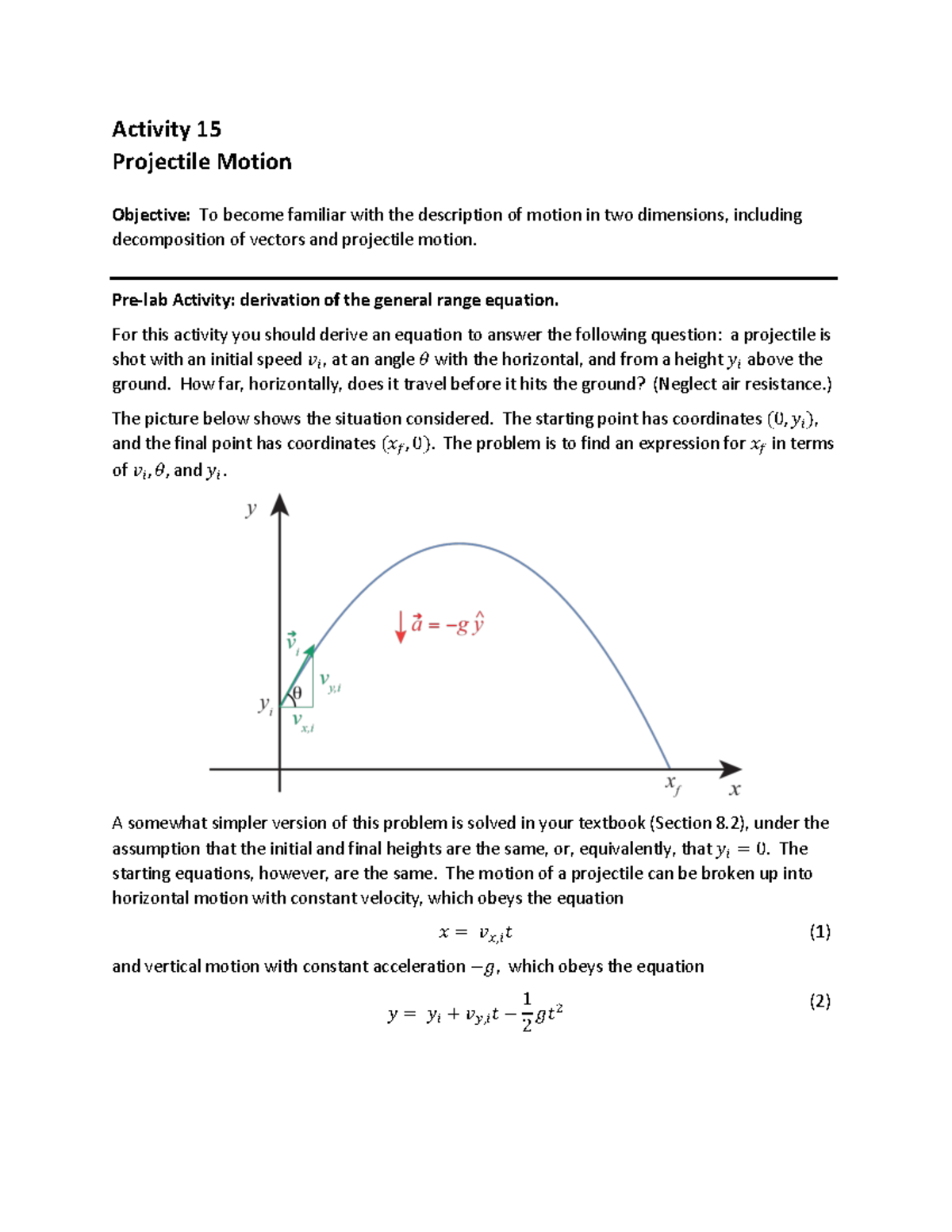 Activity 15 - Physics lab actiivty - Activity 15 Projectile Motion ...