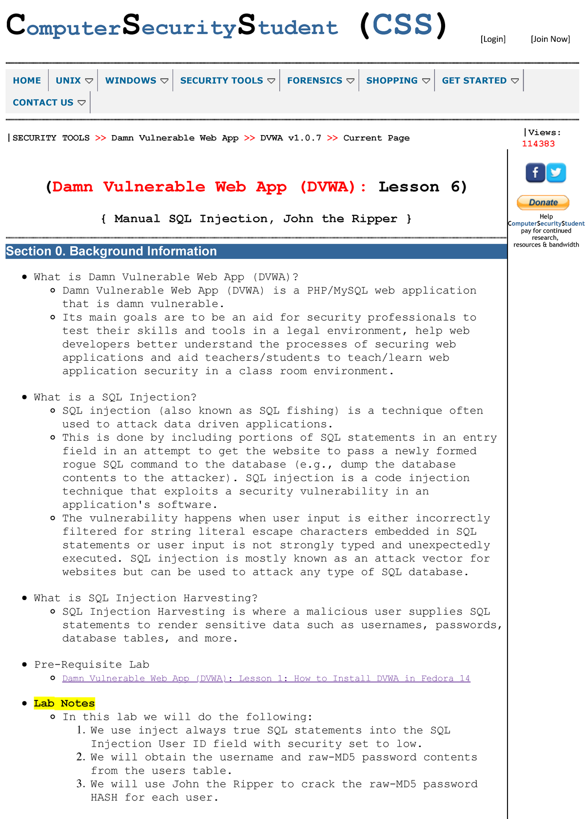 Lab 4 Manual Sql Injection John The Ripper C Omputer S Ecurity S Tudent Css [login] [join