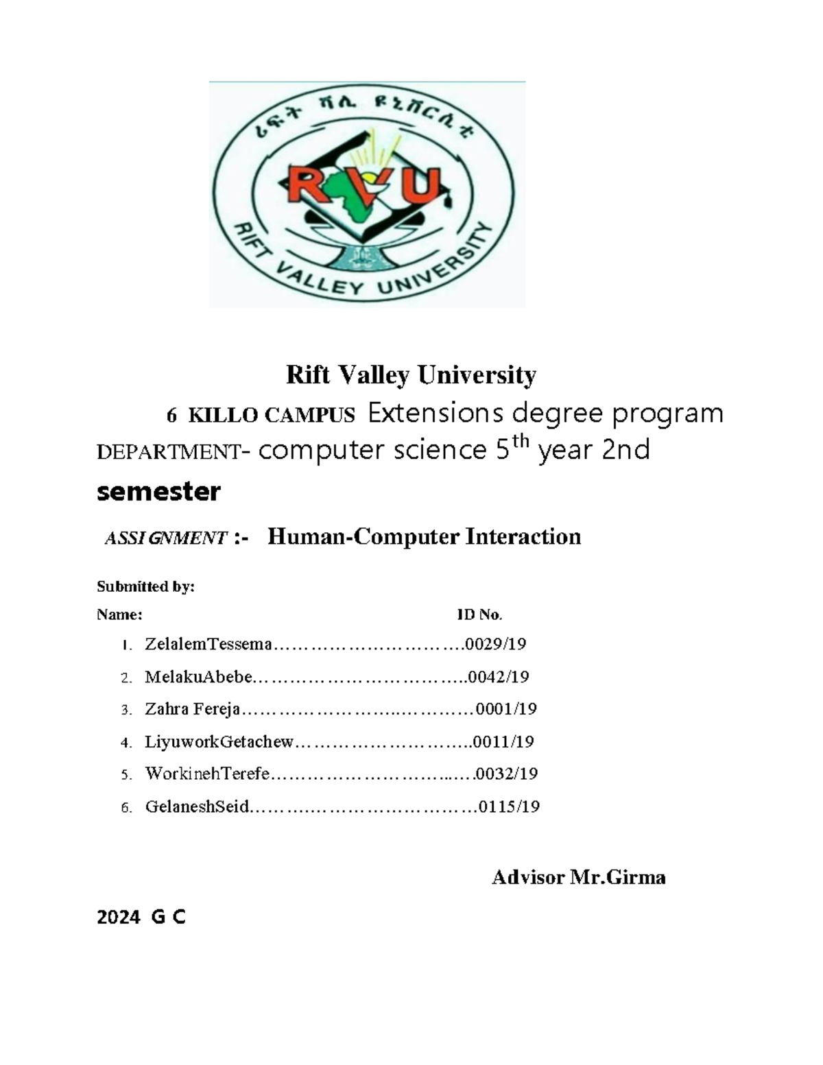 Human-Computer Interaction - Rift Valley University 6 KILLO CAMPUS Extensions degree program ...