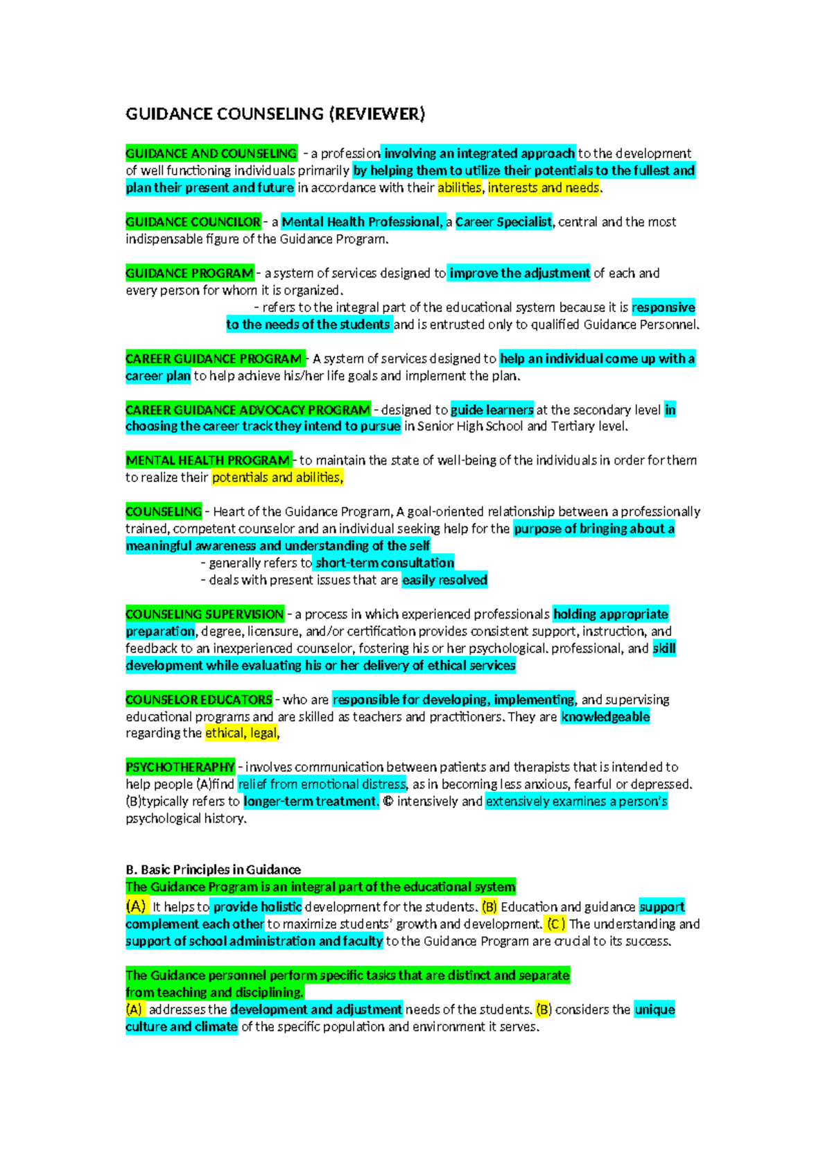 Guidance Counseling (REV - GUIDANCE COUNSELING (REVIEWER) GUIDANCE AND ...
