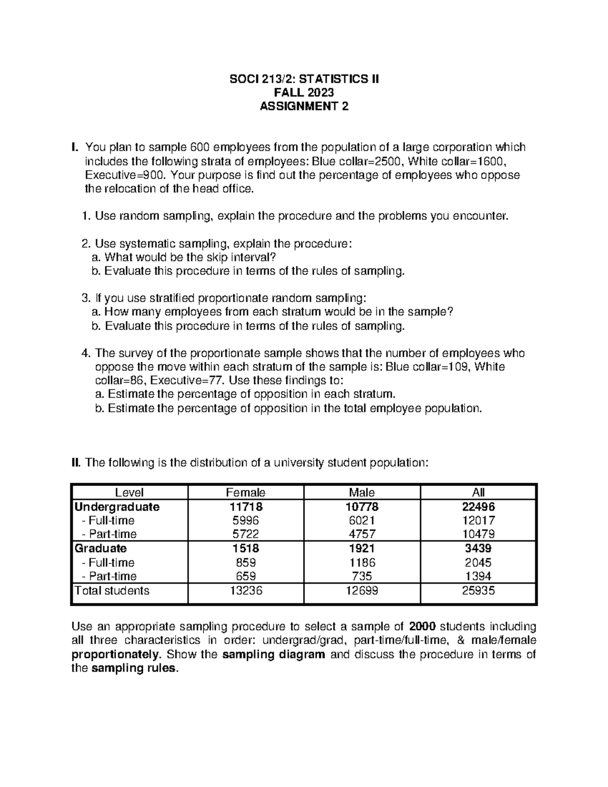Stassign 2 - assignment #2 - SOCI 21 3 / 2 : STATISTICS II FALL 2023 ...