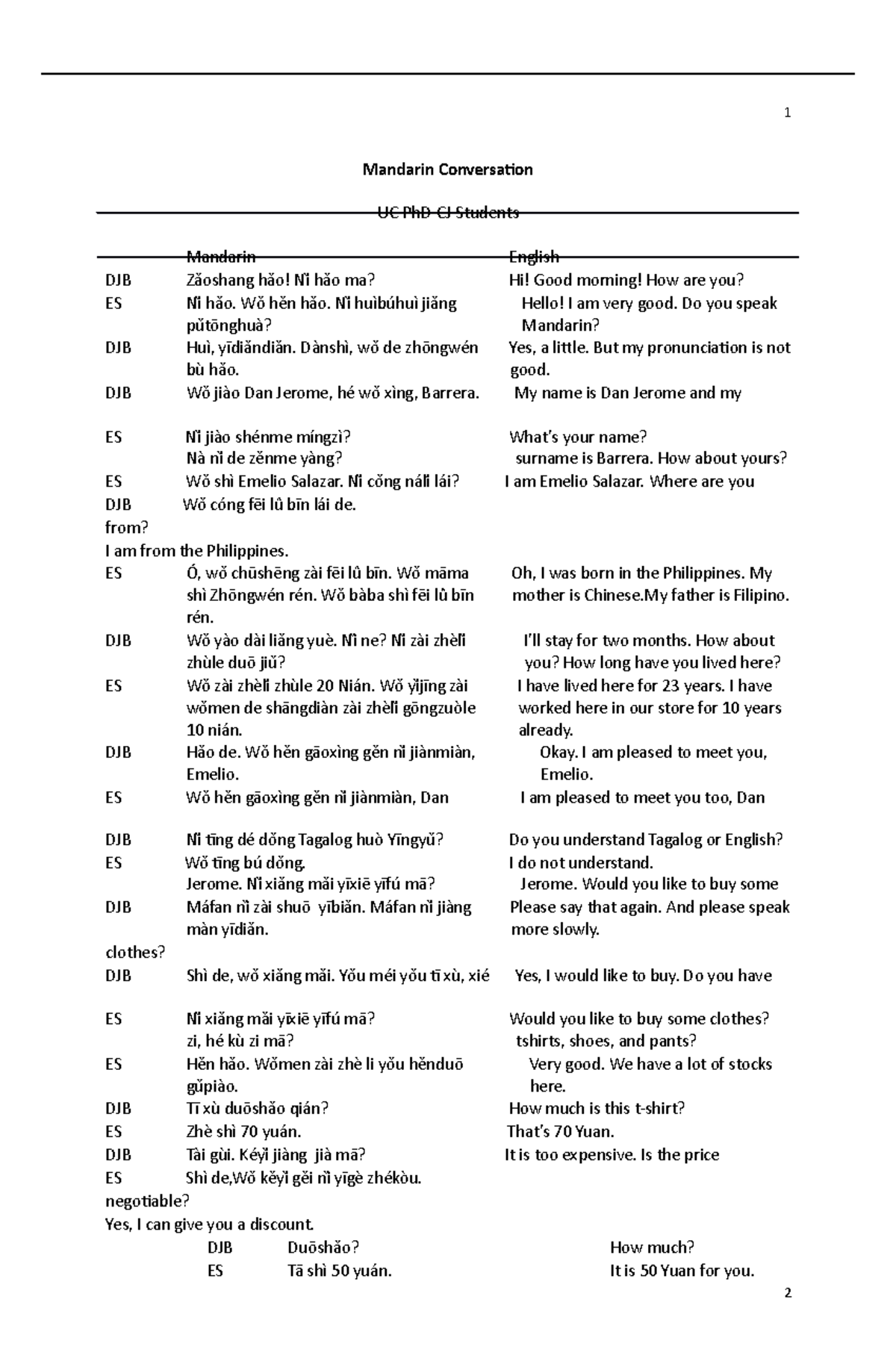 ZYd37bsg5hv5 - Lecture Notes - 1 Mandarin Conversation UC PhD-CJ ...