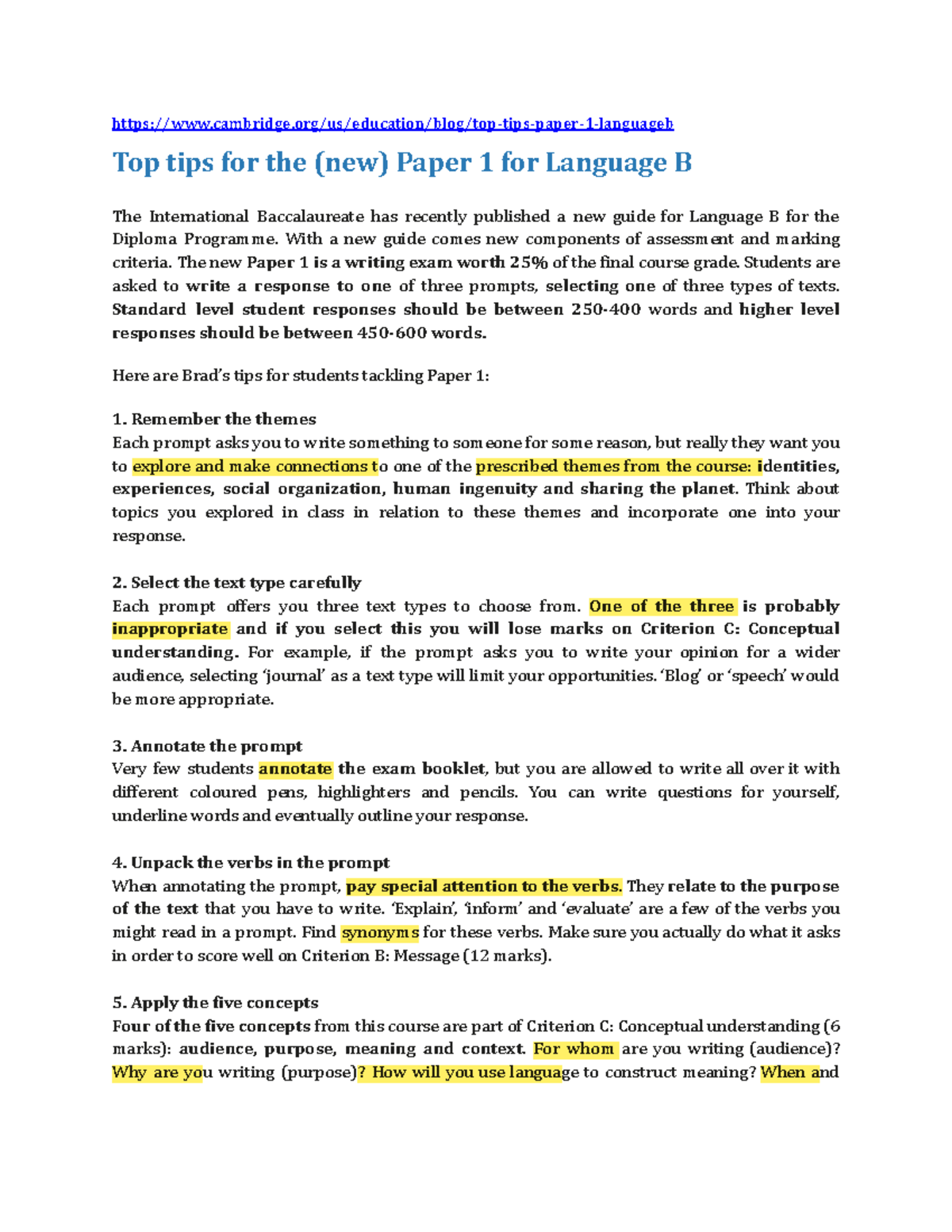 TIPS FOR Answering Paper 1 ( Writing) - cambridge/us/education/blog/top ...