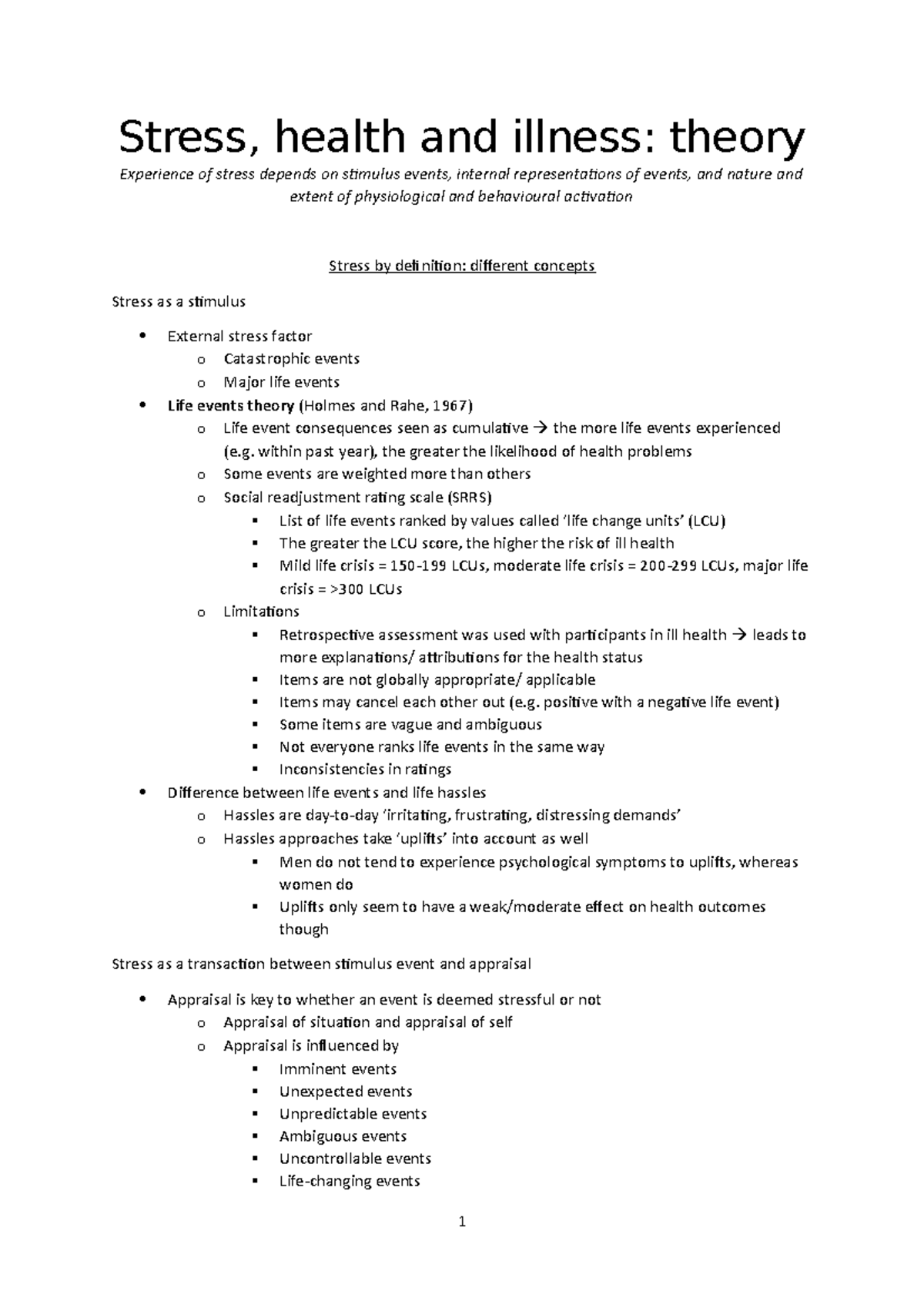11 - Stress, health and illness theory - Stress, health and illness ...