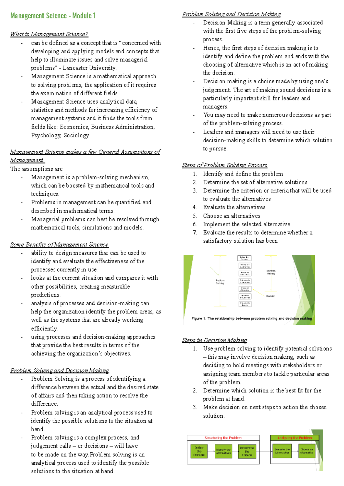 Management Science - Module 1 - Management Science is a mathematical ...