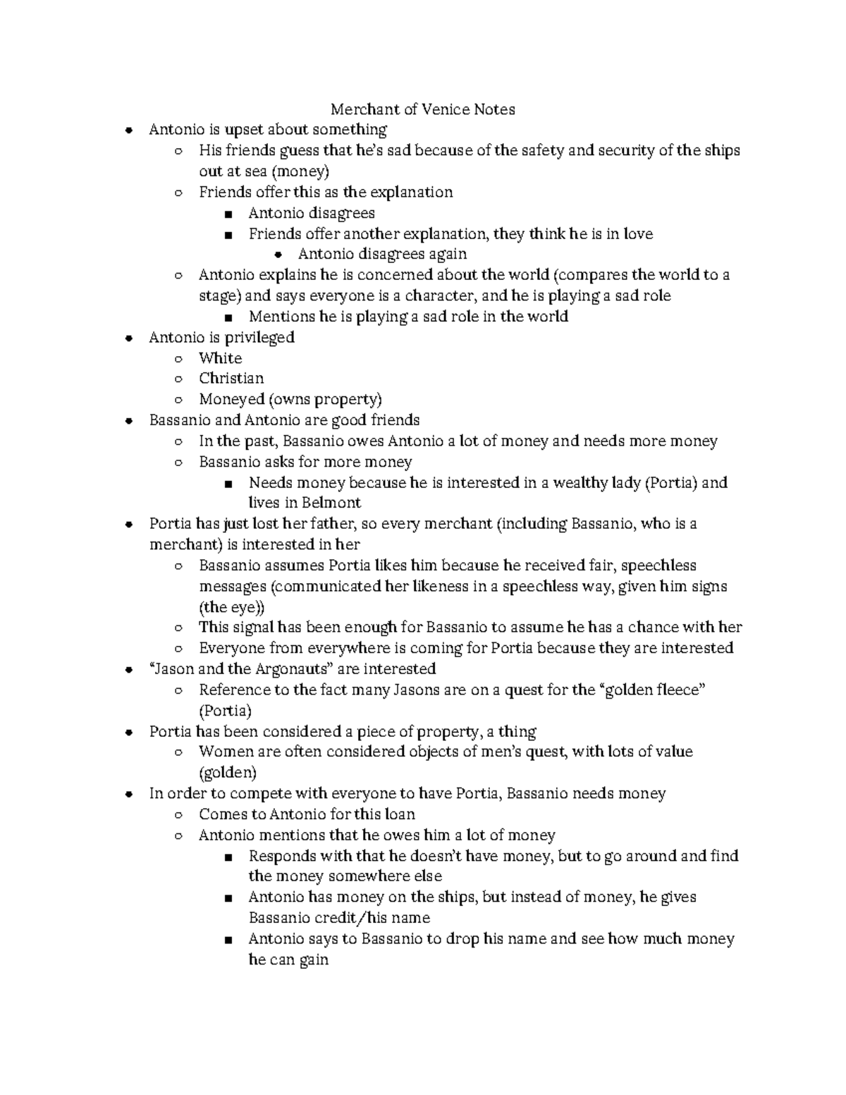 Merchant of Venice Notes - Merchant of Venice Notes Antonio is upset ...