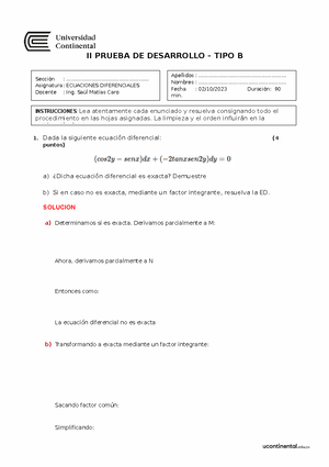 Evaluación final Ecuaciones diferenciales - Evaluación Final (Tipo) 2023- Semipresencial ...