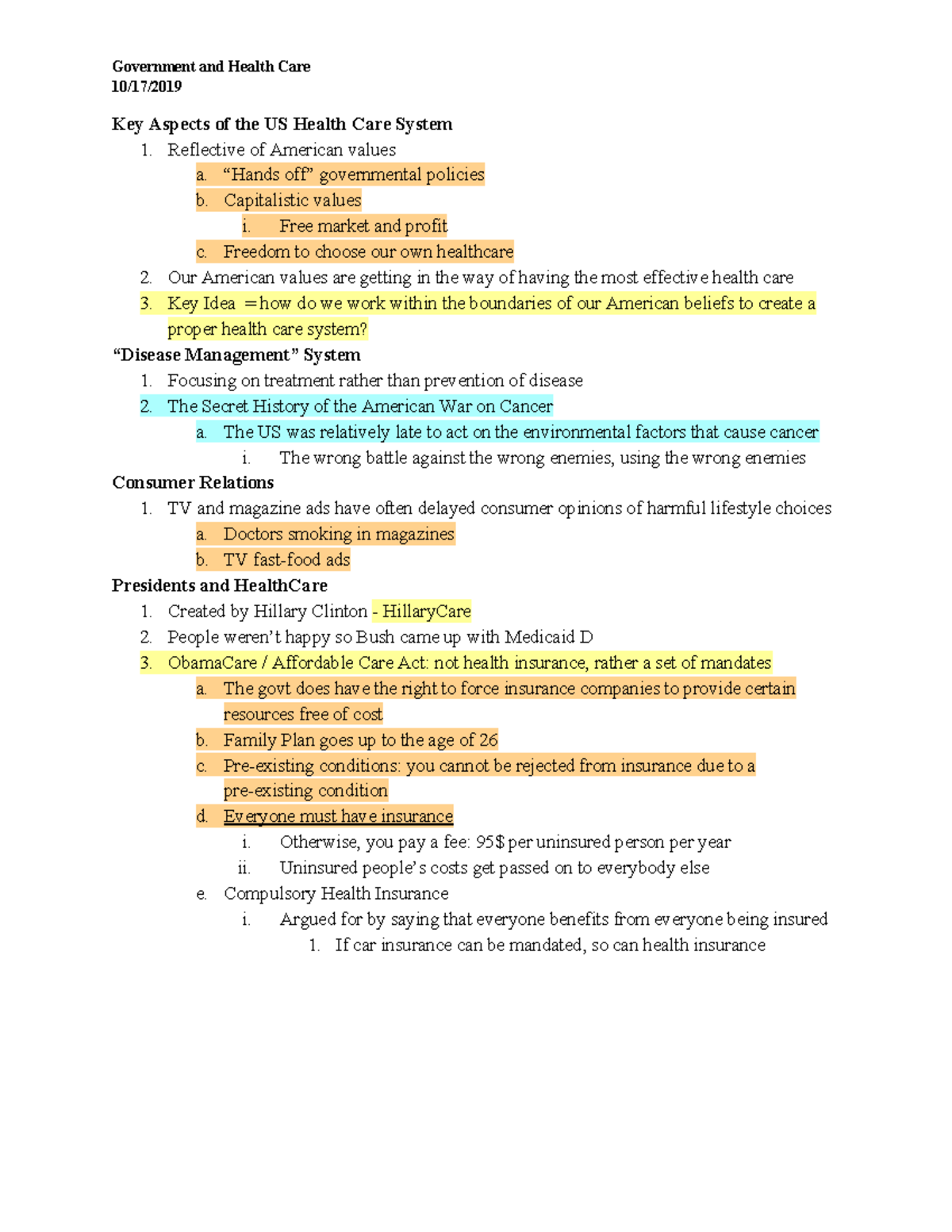 10 17 2019 - Lecture notes 8 - Government and Health Care 10/17/ Key ...