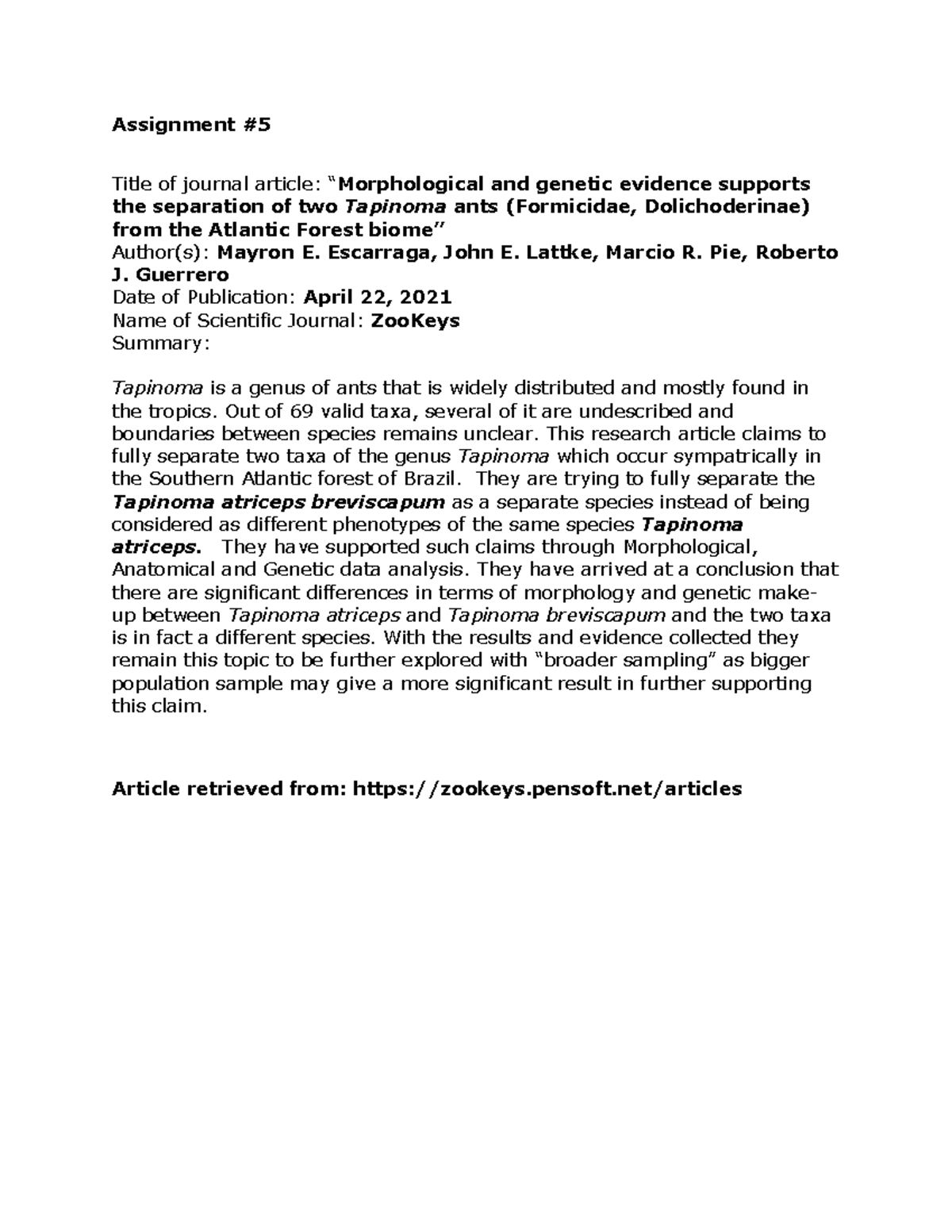 Assignment 5 Bornea - systematic ledc - Assignment # Title of journal article: