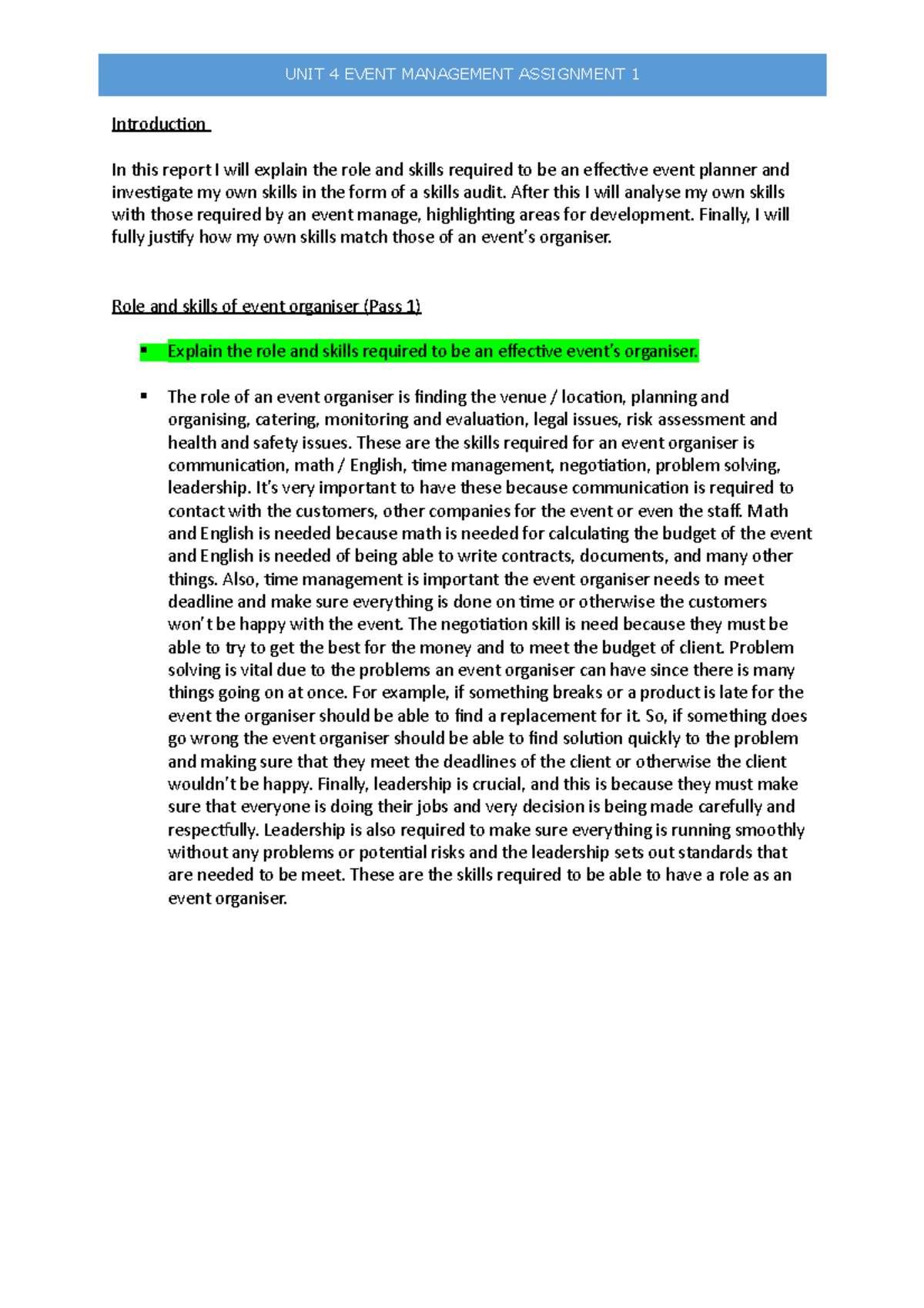 Unit 4 Event Management Assigment 1 Introduction In This Report I Will Explain The Role And