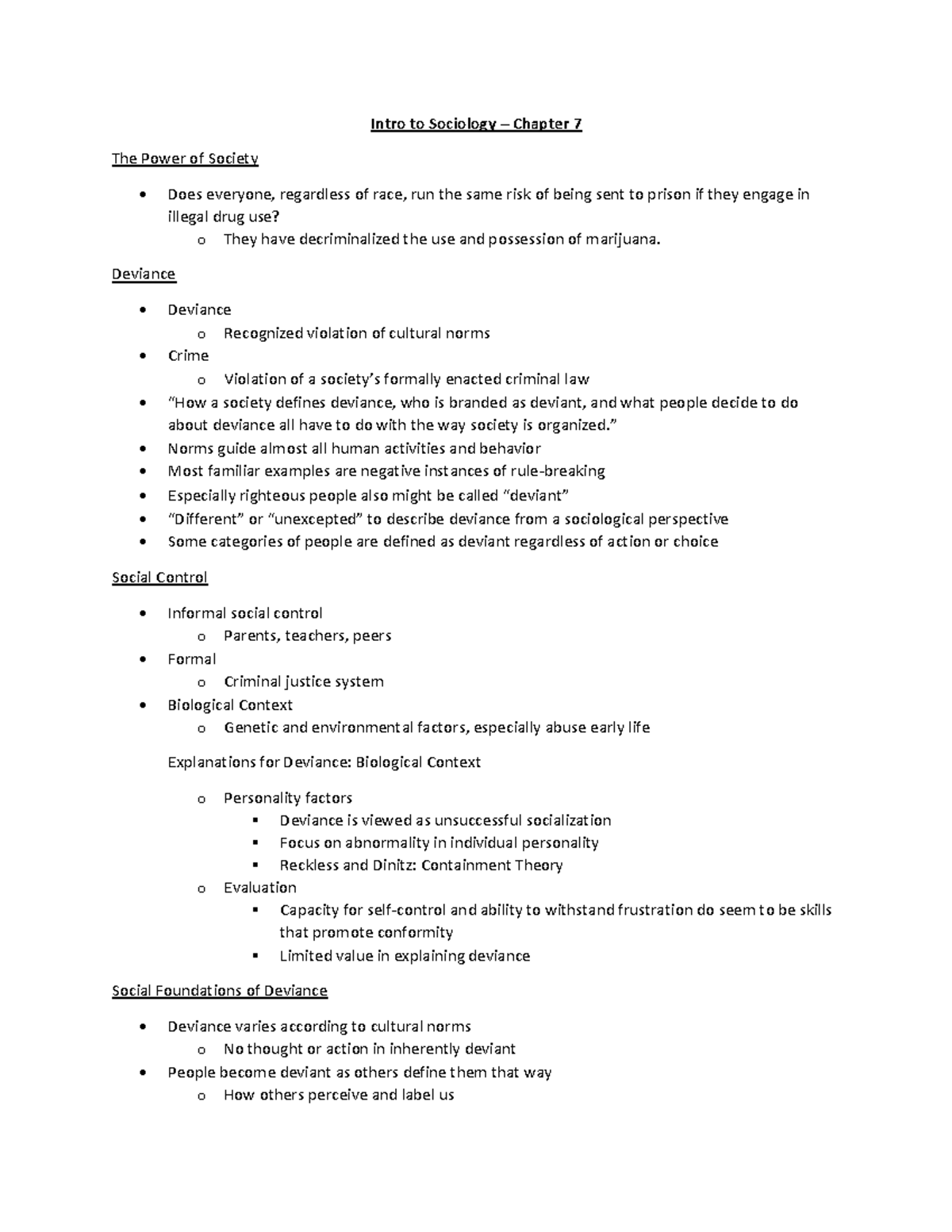 Sociology Chapter 7 Notes - Intro to Sociology – Chapter 7 The Power of ...