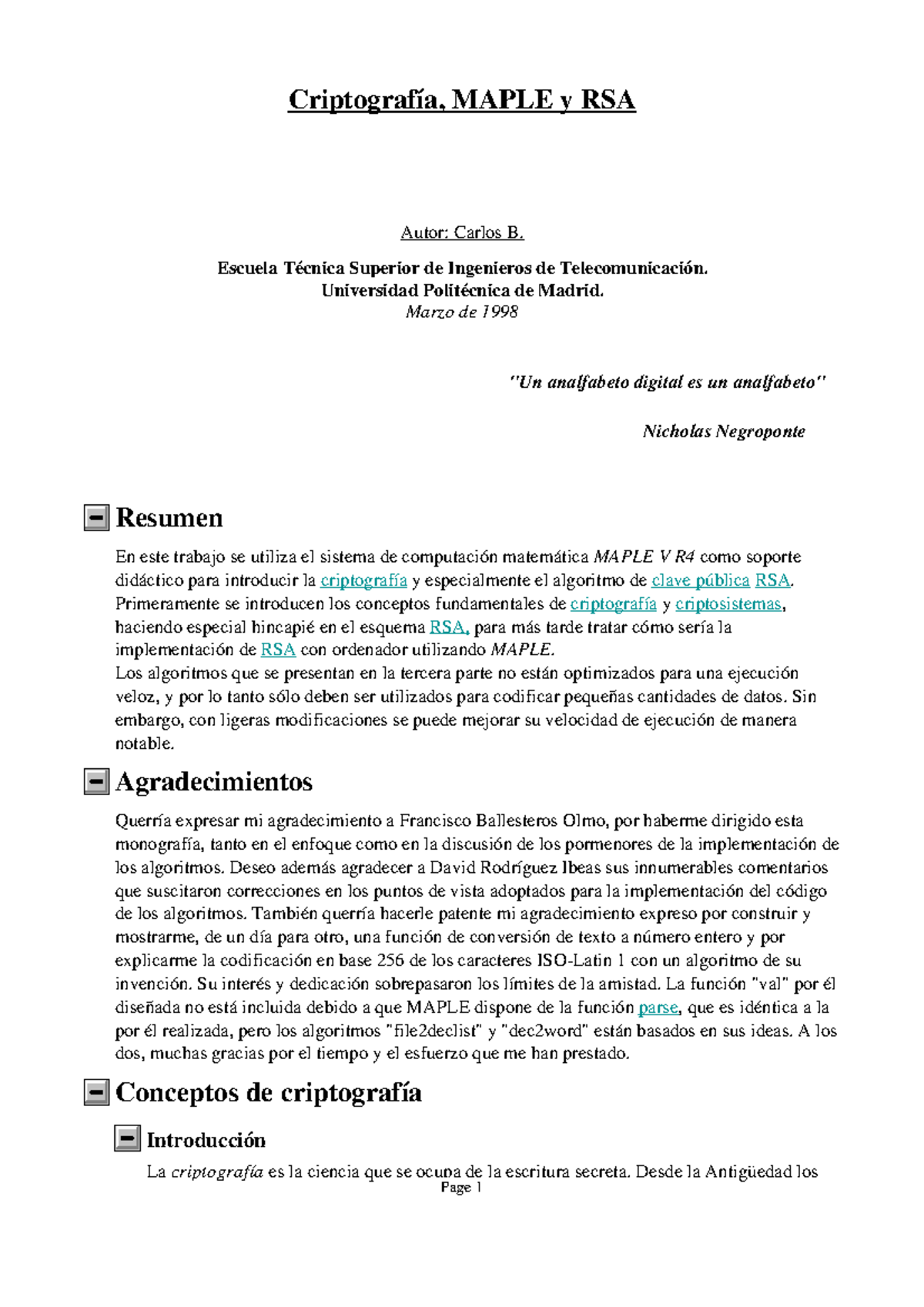 Crypto - Crytomonedas - Criptografía, MAPLE y RSA Autor: Carlos B ...