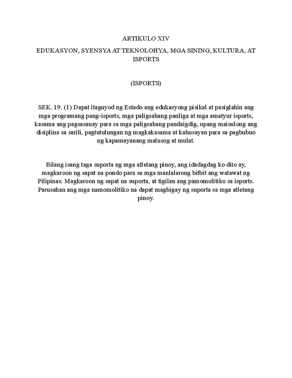 Artikulo XIV - ARTIKULO XIV EDUKASYON, SYENSYA AT TEKNOLOHYA, MGA ...