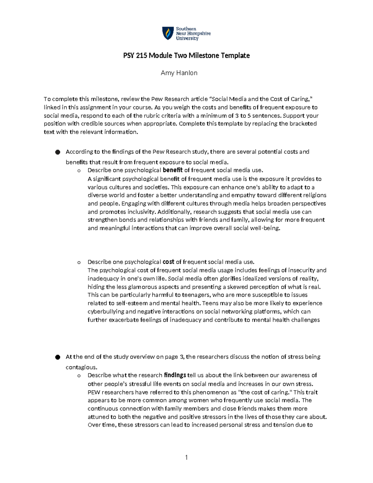 PSY 215 Module Two Milestone Template - PSY 215 Module Two Milestone ...
